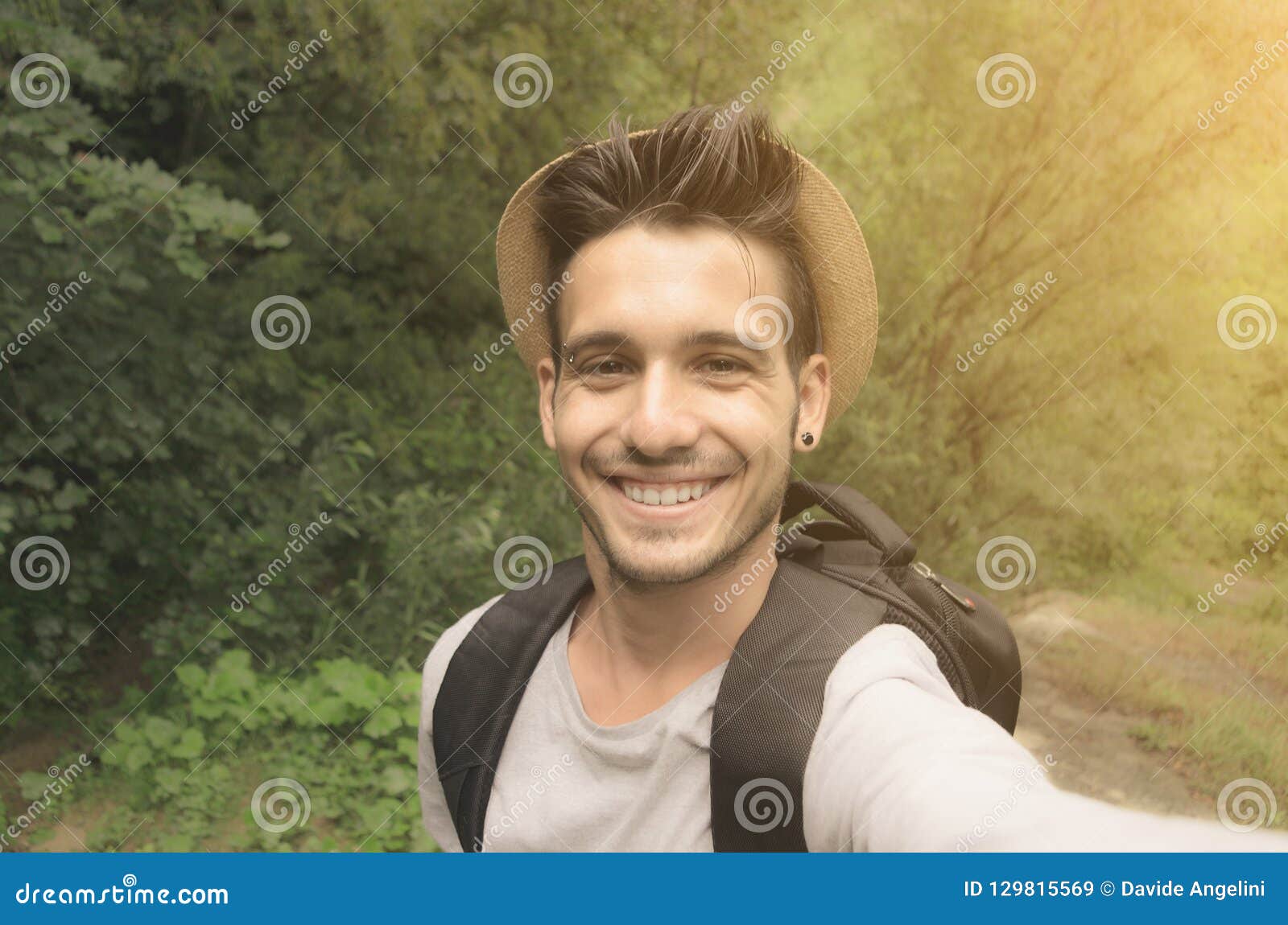 Handsome Man Taking A Selfie On Vacation In Summertime Stock Image
