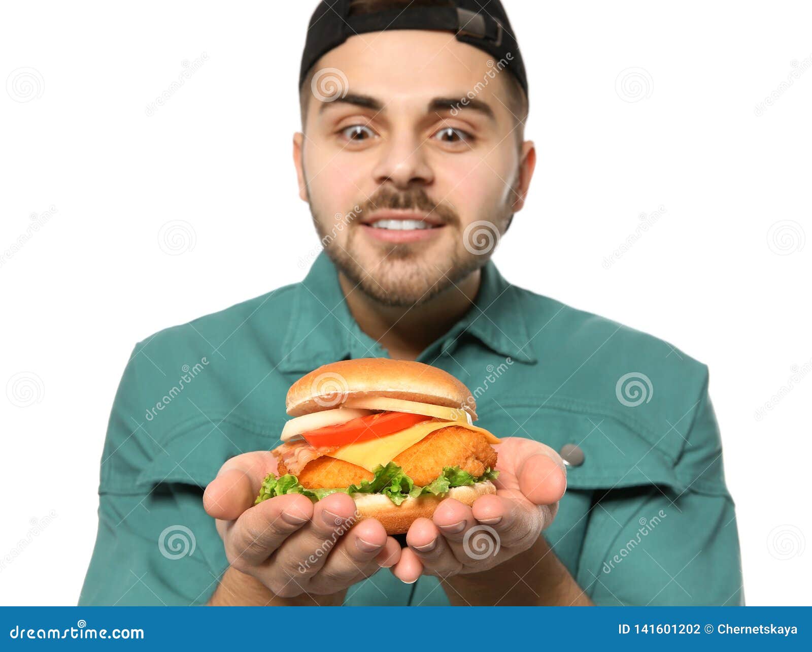 Handsome Man with Tasty Burger Stock Photo - Image of lunch, cheese ...
