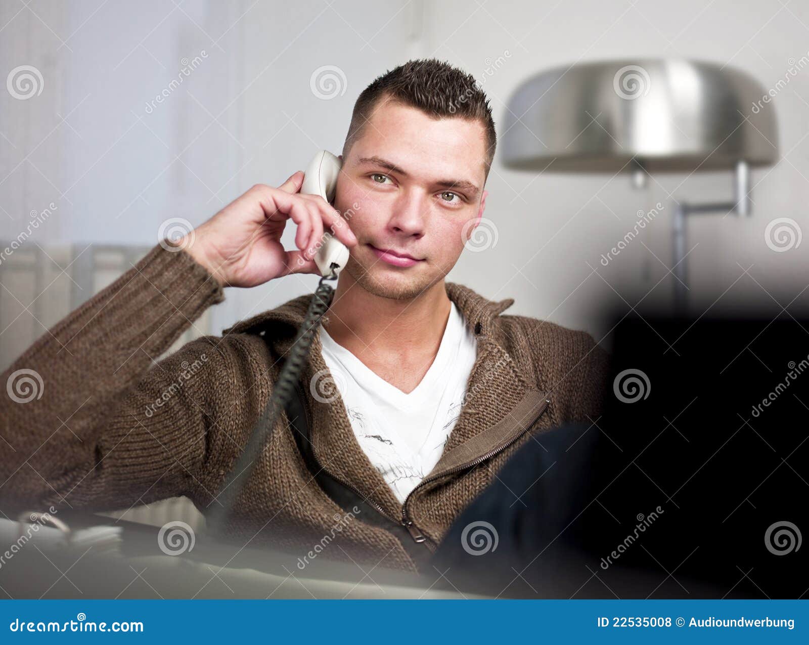 Handsome Man with Telephone Stock Photo - Image of looking, clothes ...