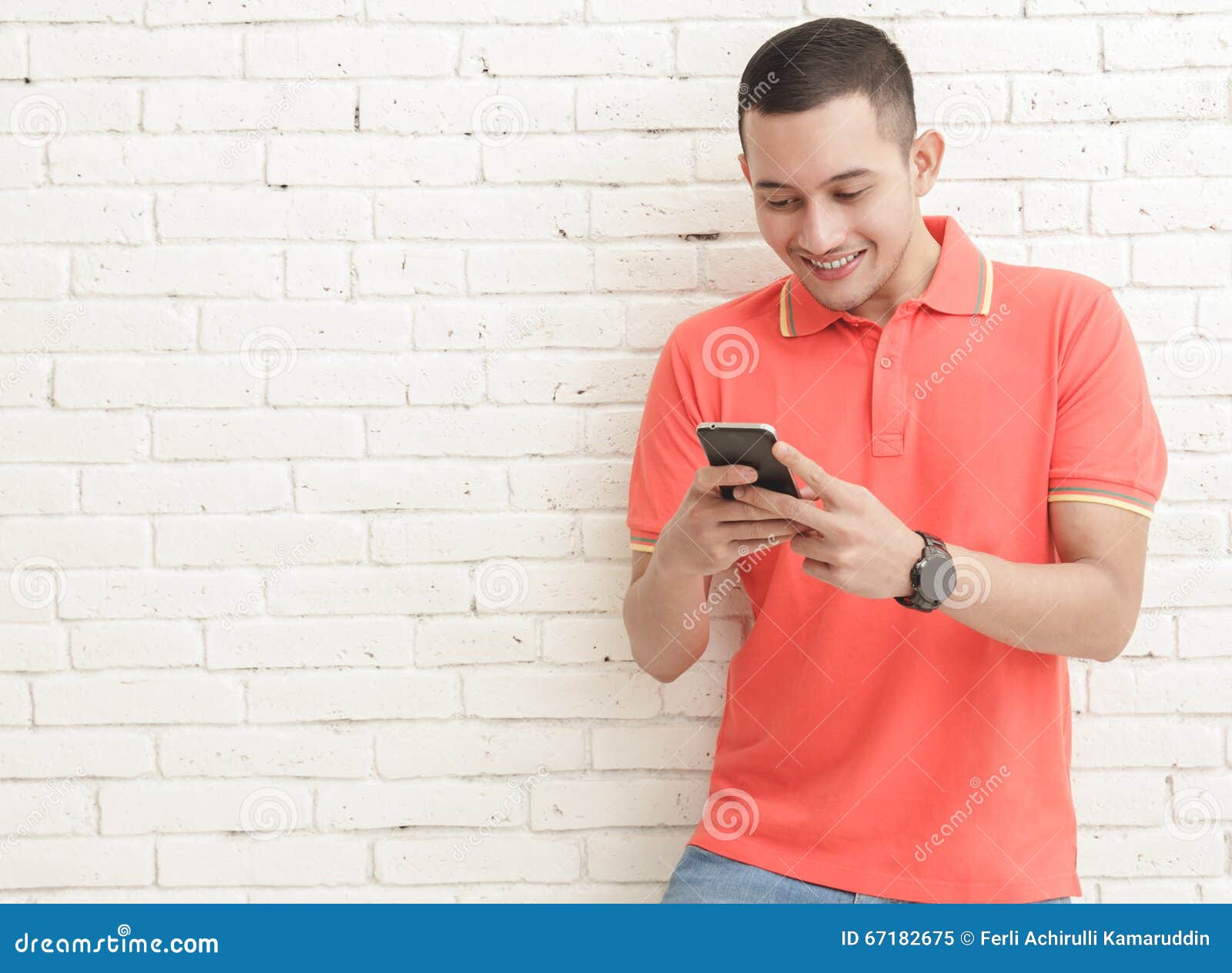 Handsome Man Texting on Mobilephone Stock Image - Image of happy ...