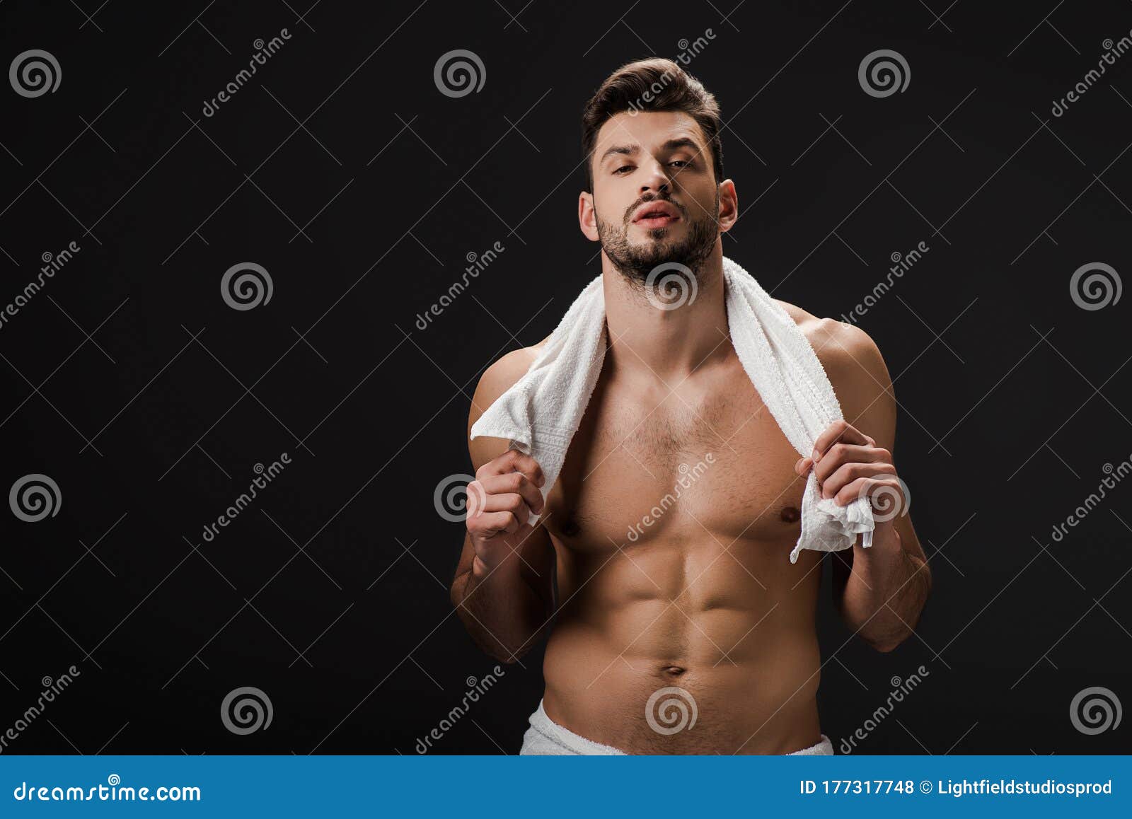 Handsome Man with Towel Isolated on Stock Photo - Image of adult ...