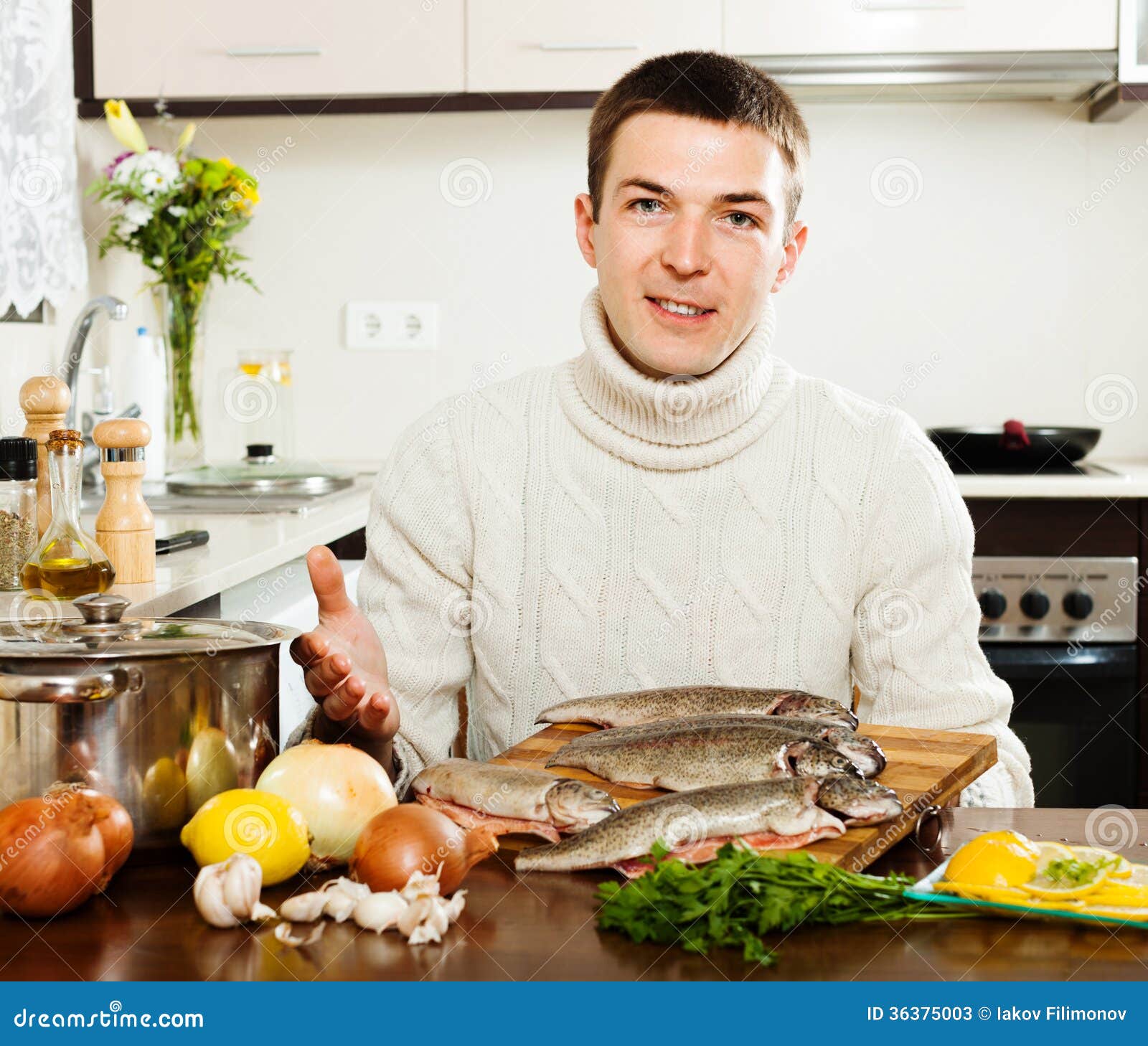 Handsome Man with Trout Fish Stock Image - Image of trucha, home: 36375003