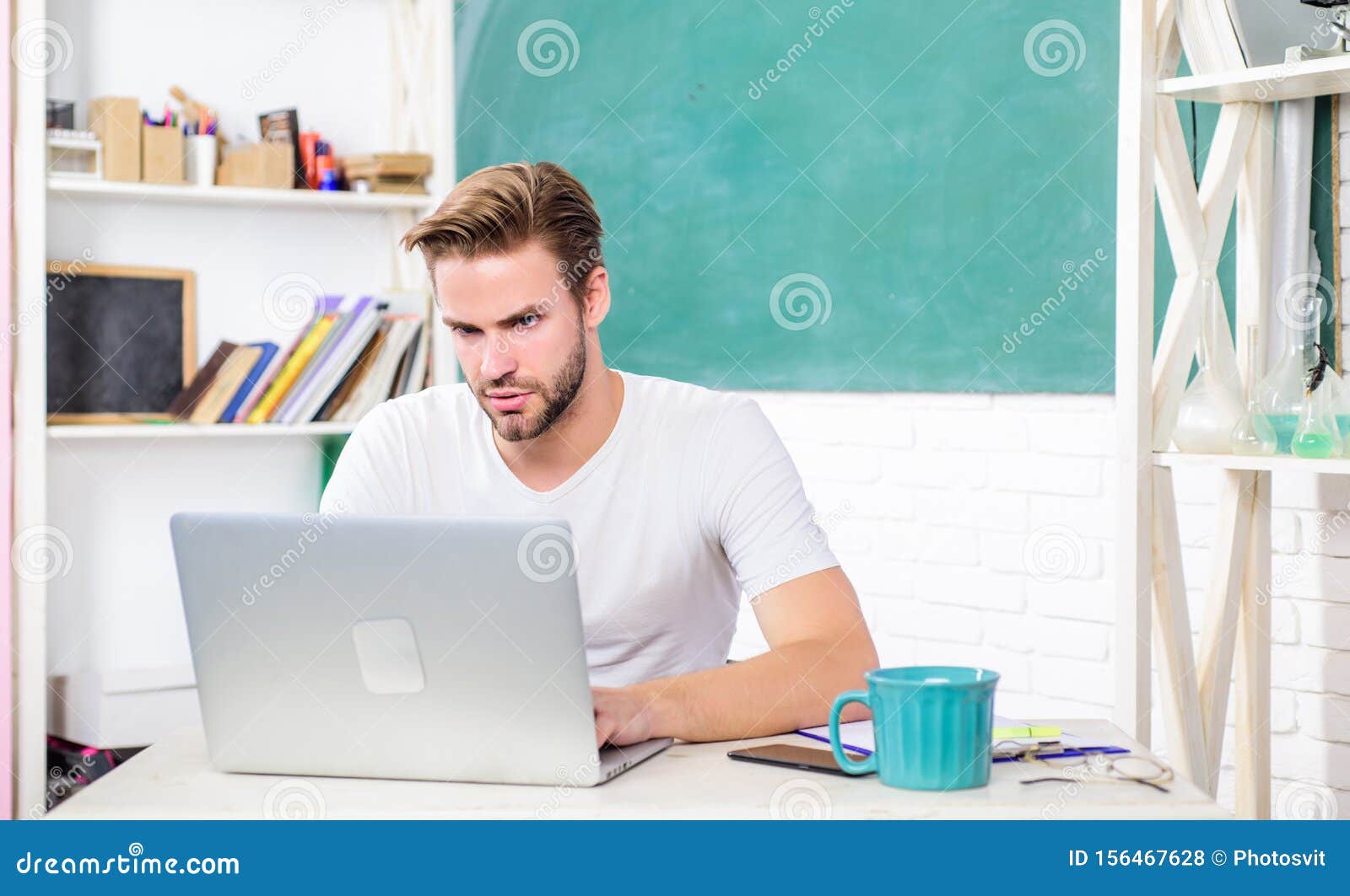 Handsome Man Use Modern Technology. Improve Knowledge. Programming Web ...