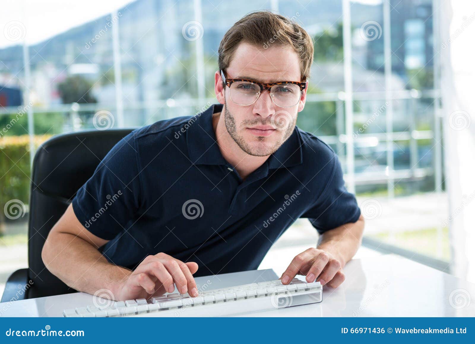 Handsome Man Using Computer Stock Photo - Image of adult, office: 66971436