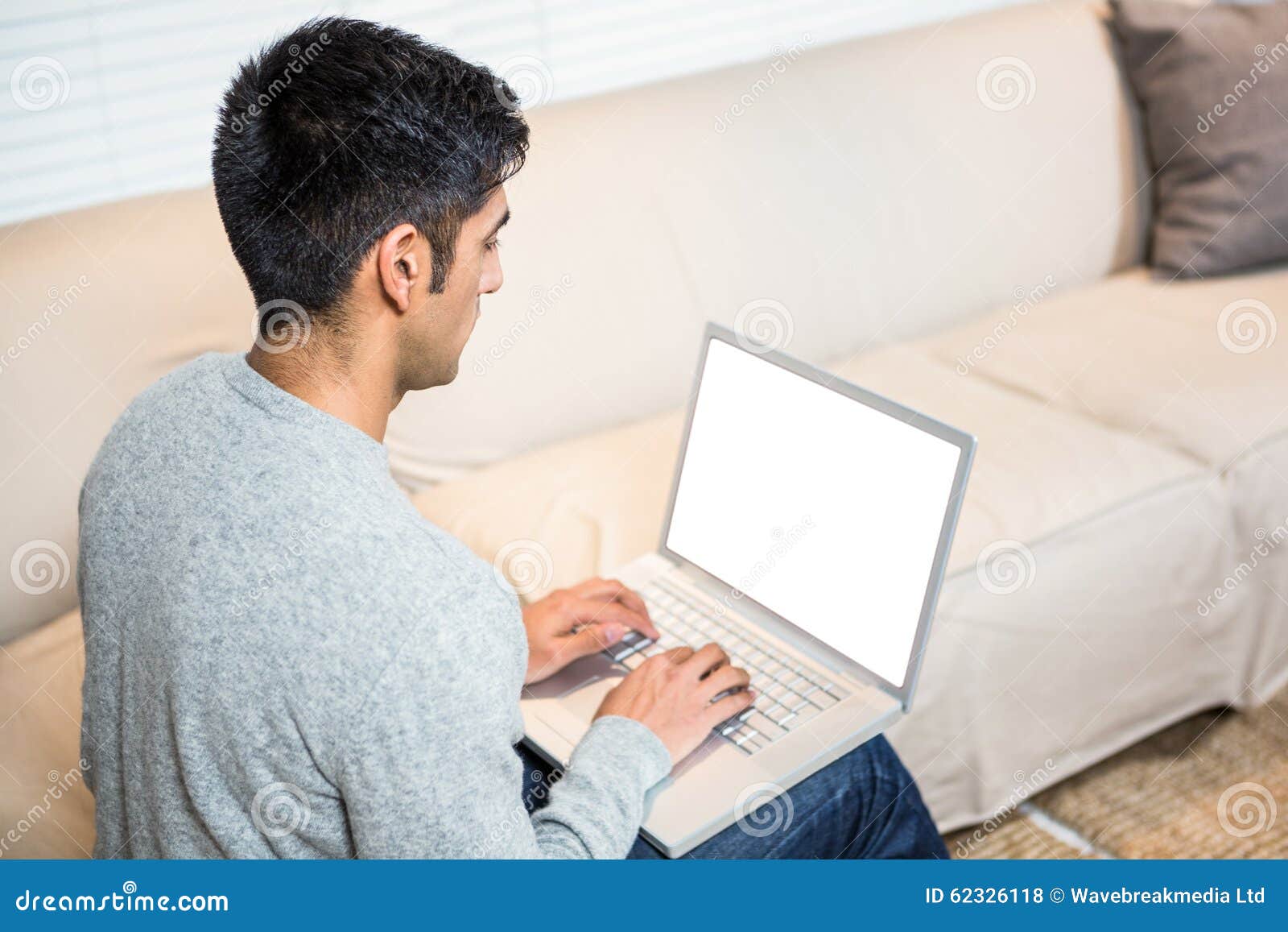 Handsome Man Using Laptop on the Sofa Stock Photo - Image of living ...