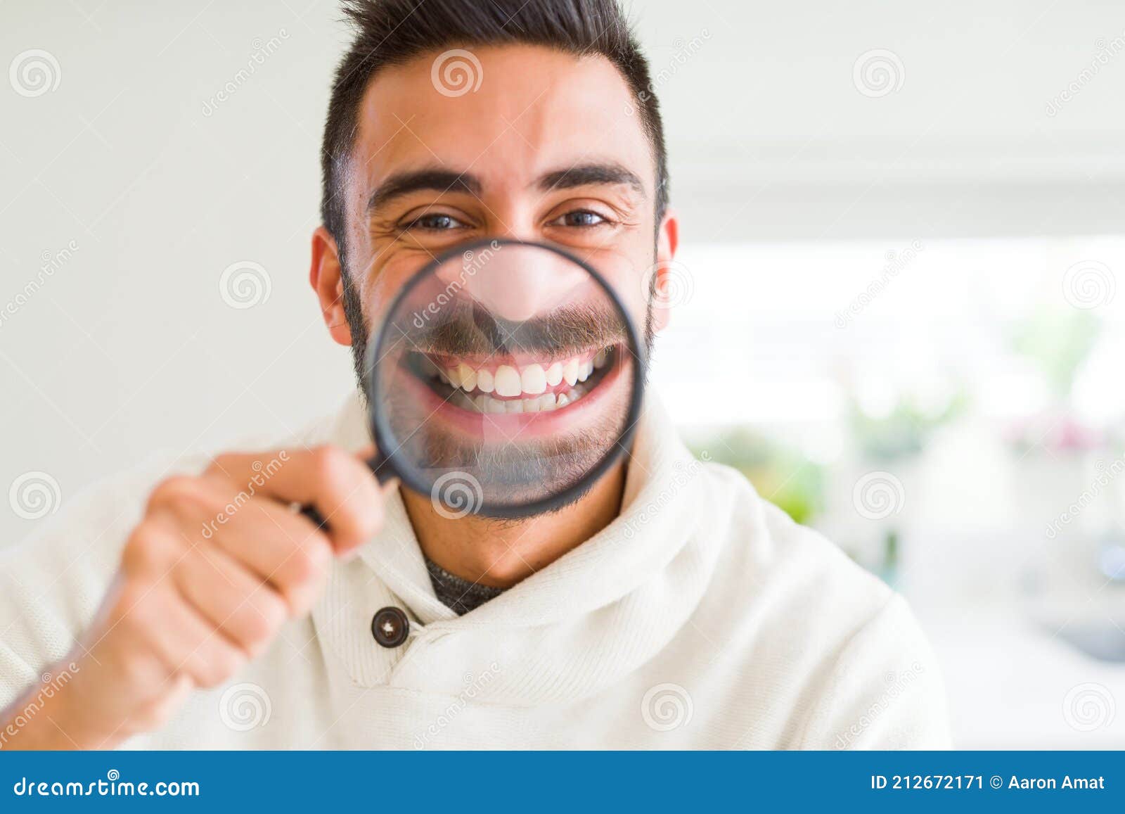 Handsome Man Using Magnifying Glass, Doing Funny Faces Stock Image ...
