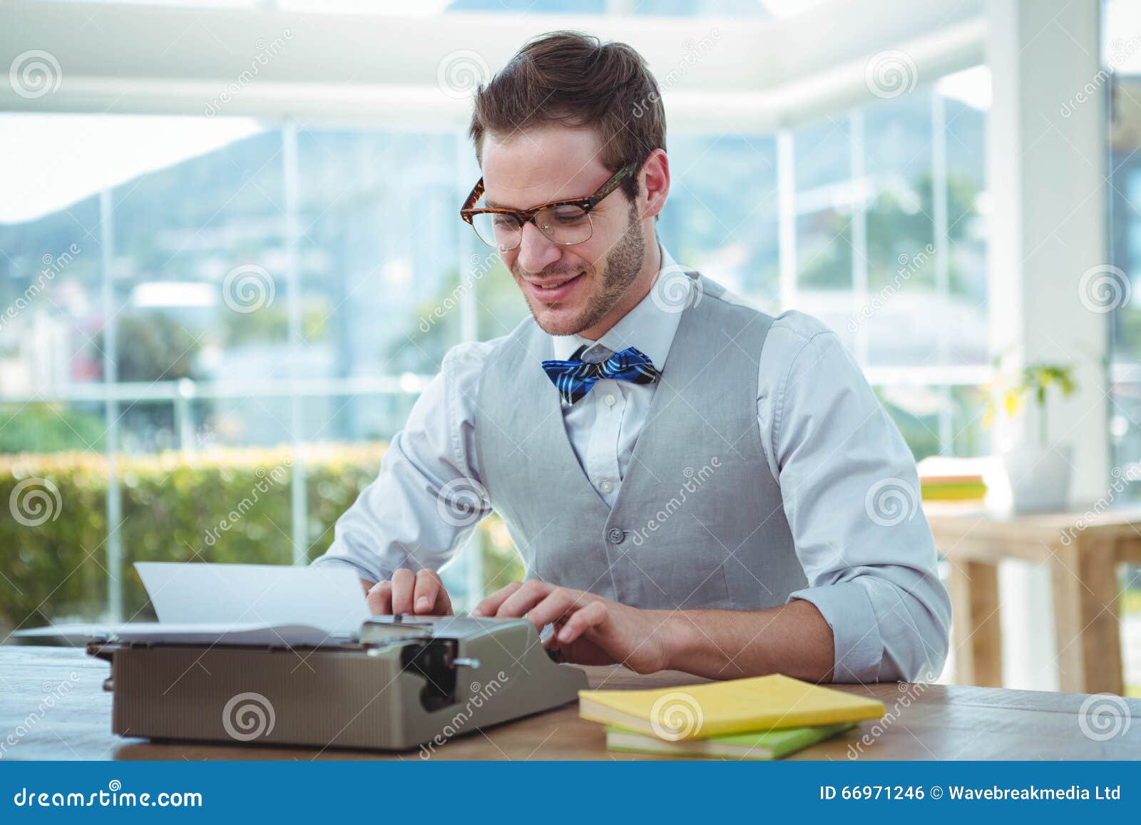 Handsome Man Using Old Fashioned Typewriter Stock Photo - Image of cute ...