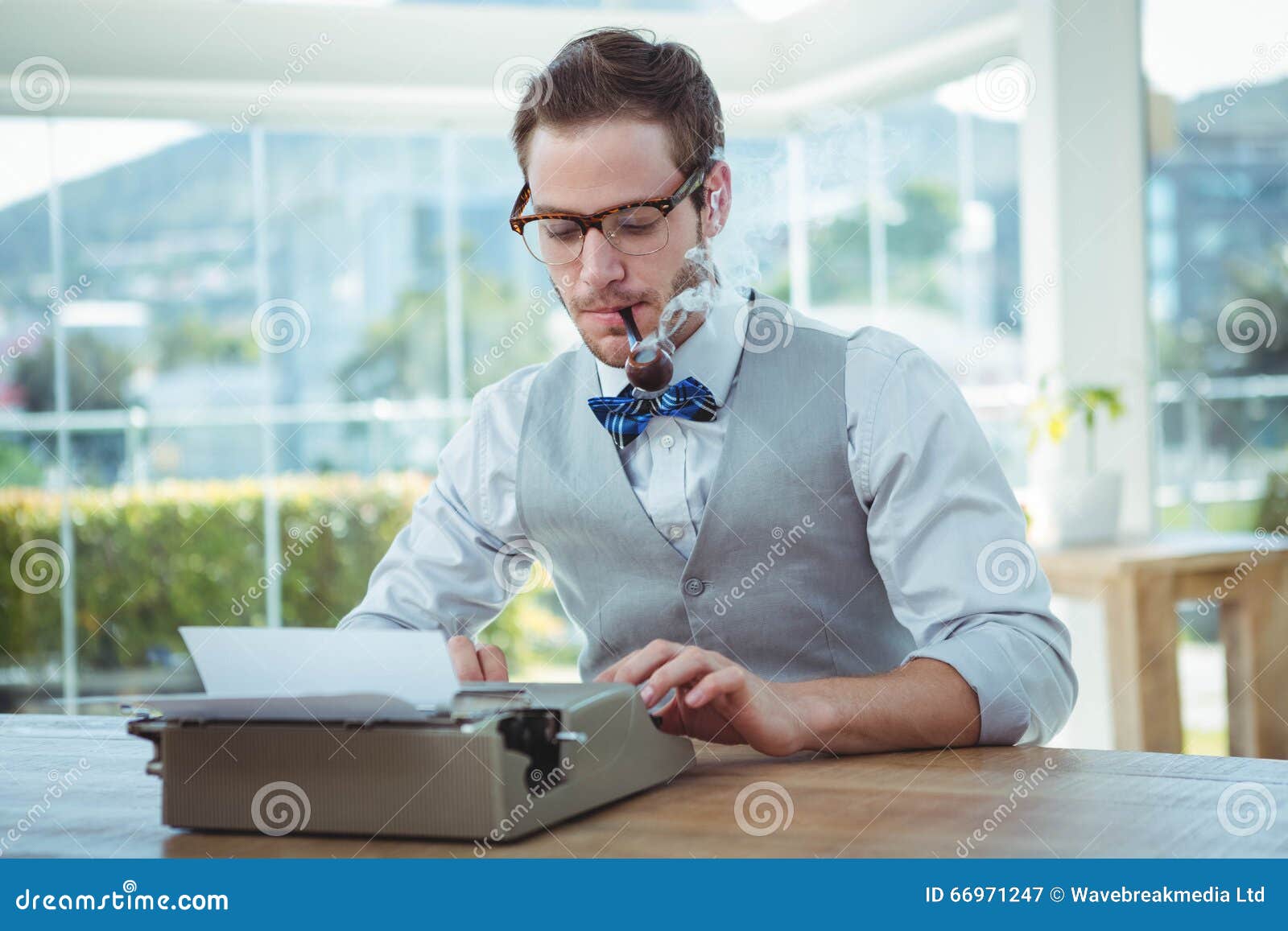 Handsome Man Using Old Fashioned Typewriter Stock Image - Image of male ...