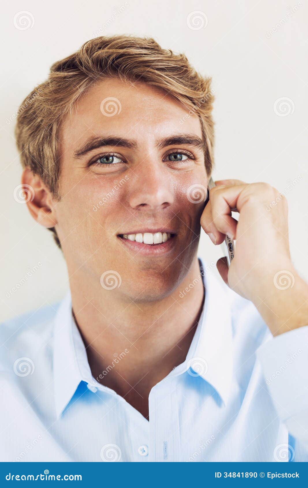 Handsome Man Using Smart Mobile Phone Stock Photo - Image of bright ...