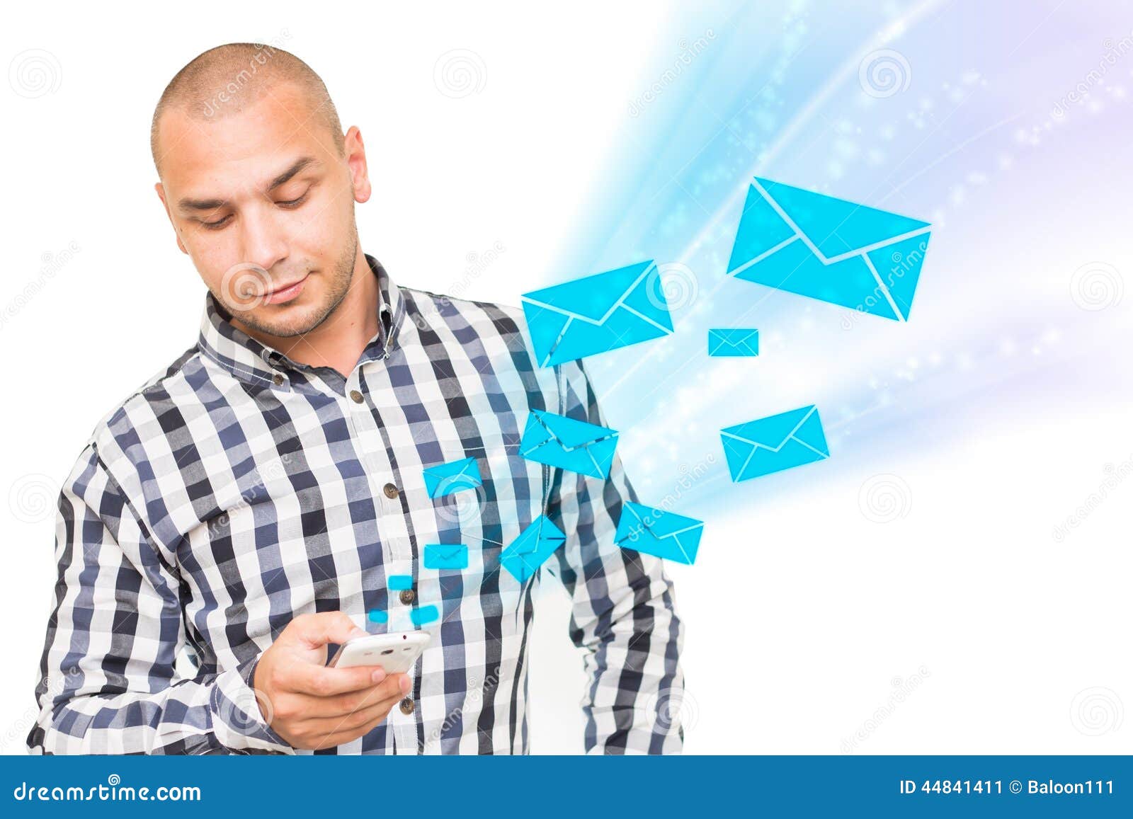 Handsome Man Using Smartphone for Receive and Send Sms Stock Image ...