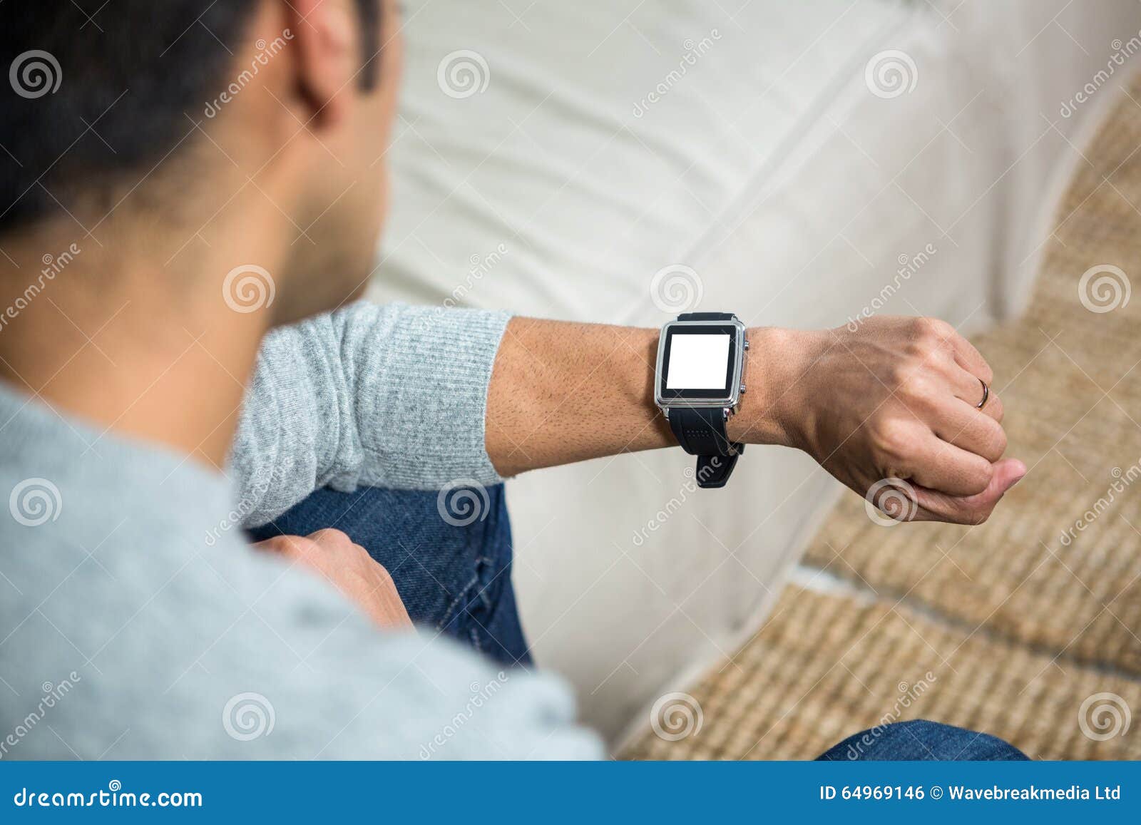 Handsome Man Using Smartwatch Stock Photo - Image of domestic, person ...