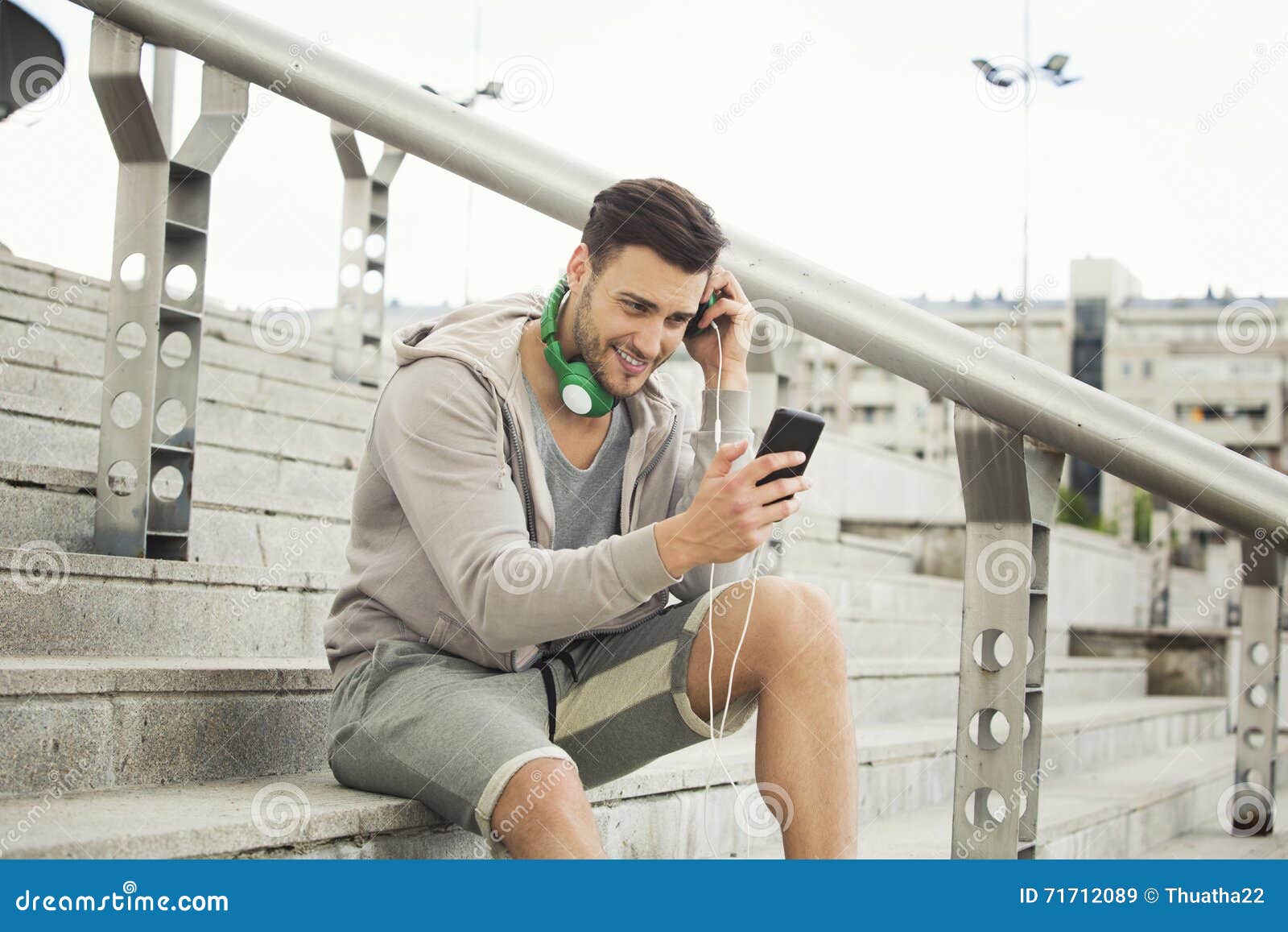 Handsome Man Video Chatting on the Phone Stock Image - Image of stairs ...