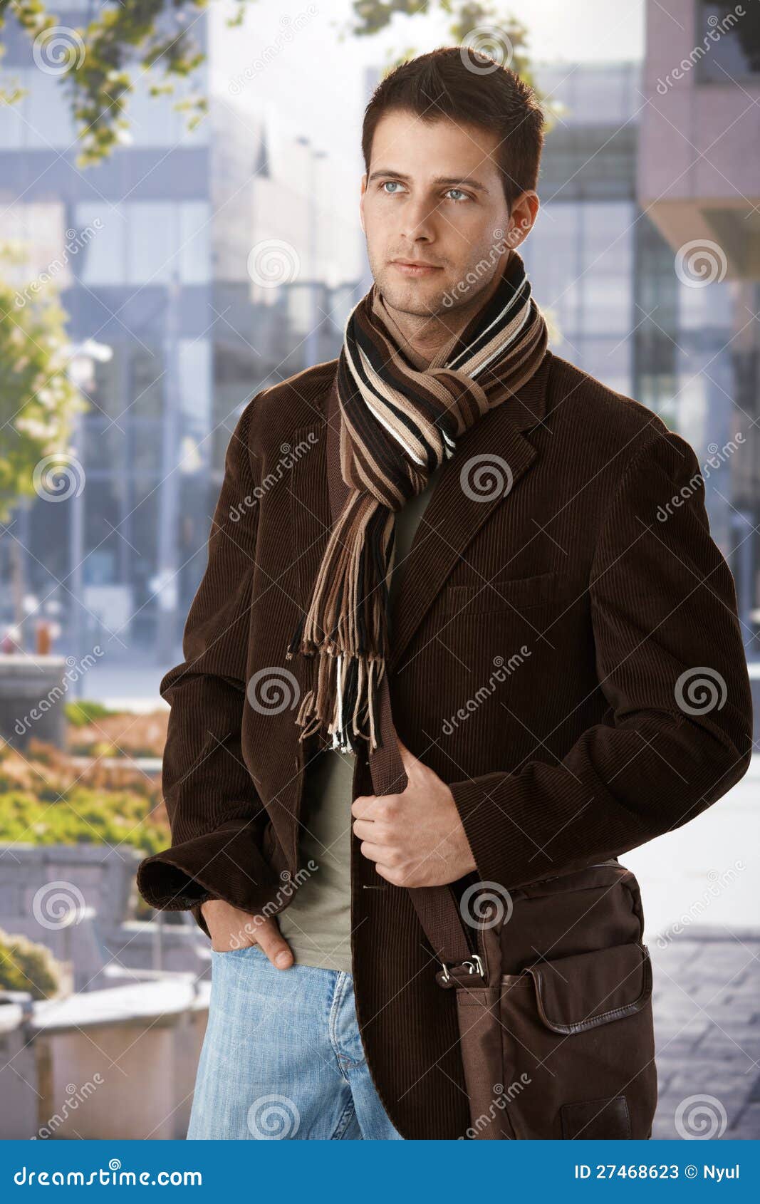 Handsome Man Waiting Outside of Building Stock Image - Image of fashion ...