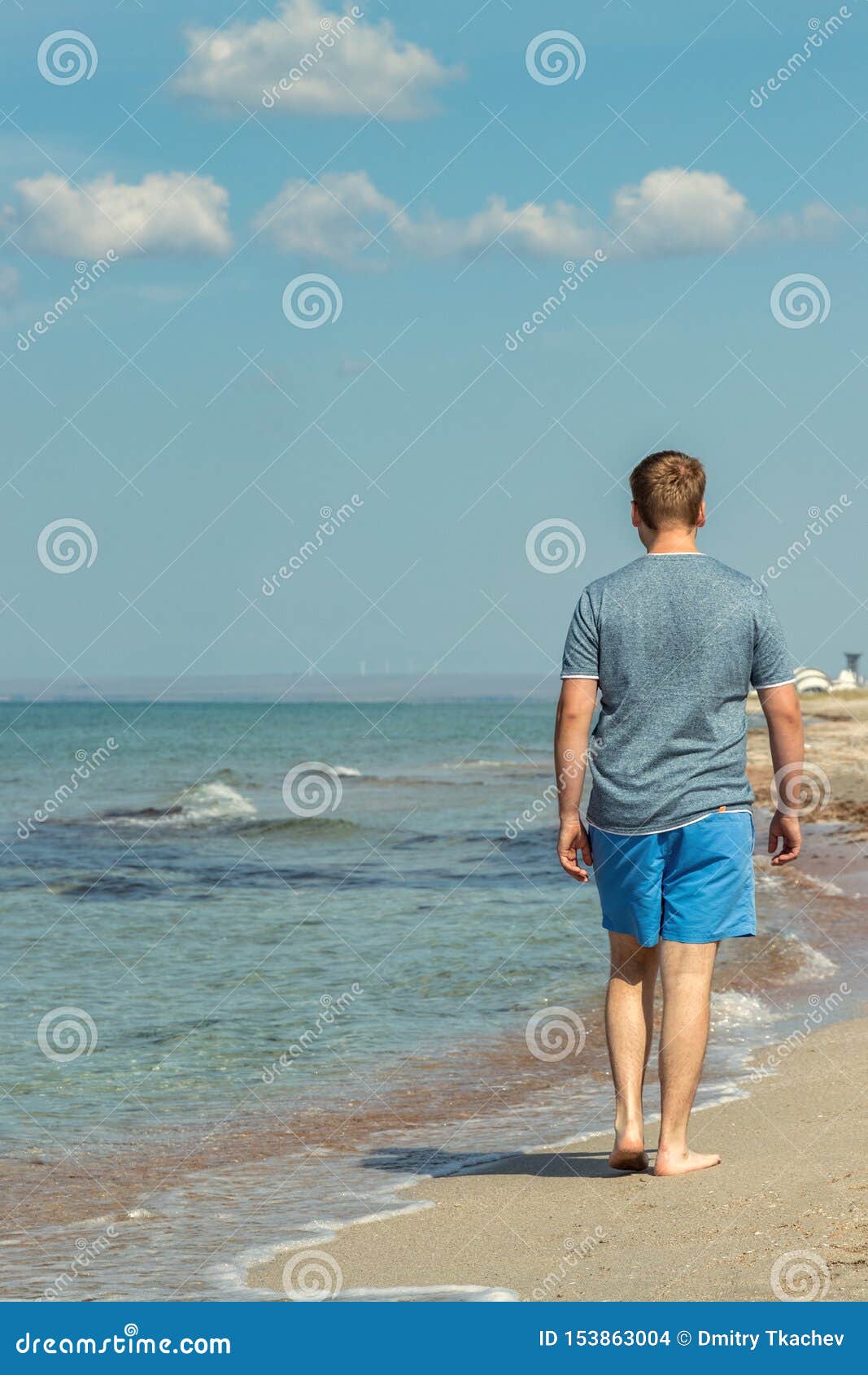 Handsome Man Walking Alone on the Beach with Bare Feet. Rest by the ...