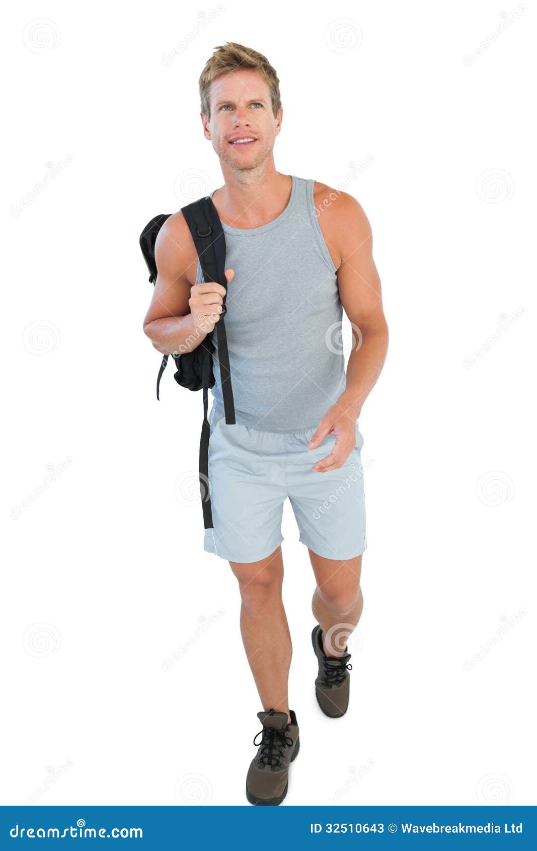 Handsome Man Walking and Holding Backpack Stock Image - Image of ...