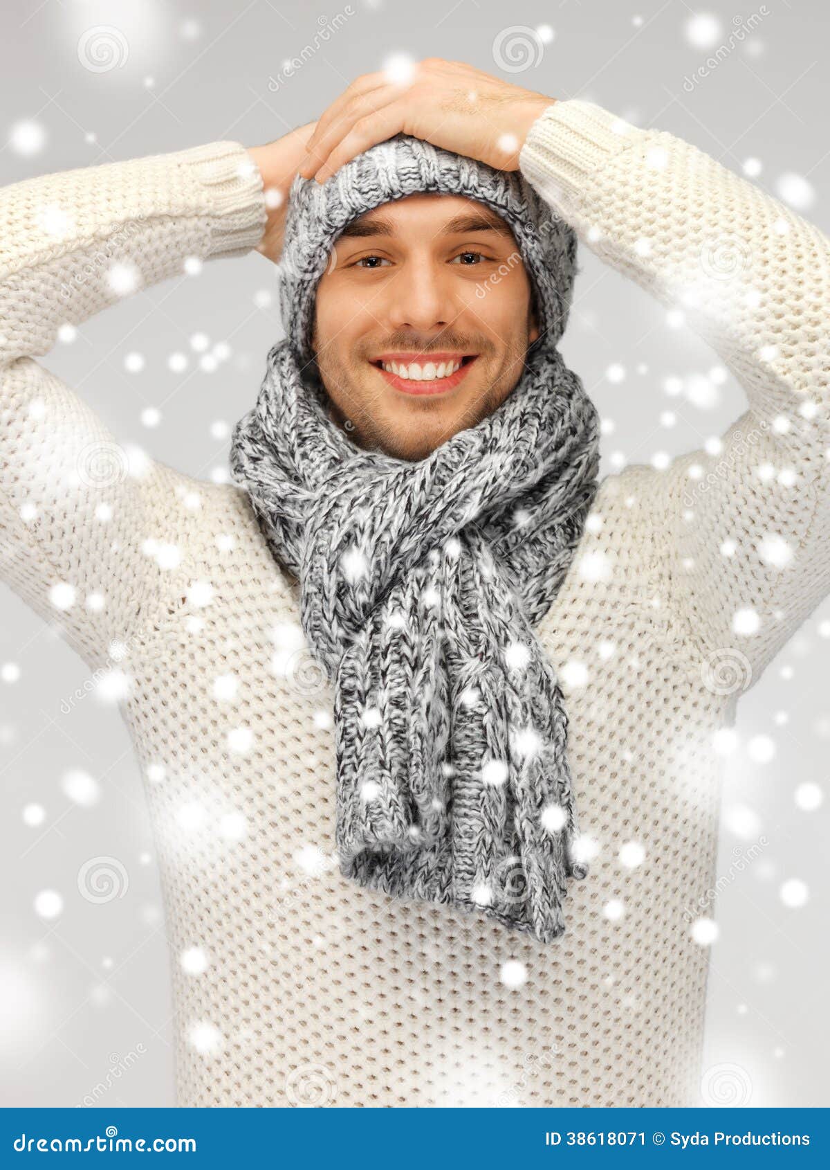 Handsome Man in Warm Sweater, Hat and Scarf Stock Image - Image of ...