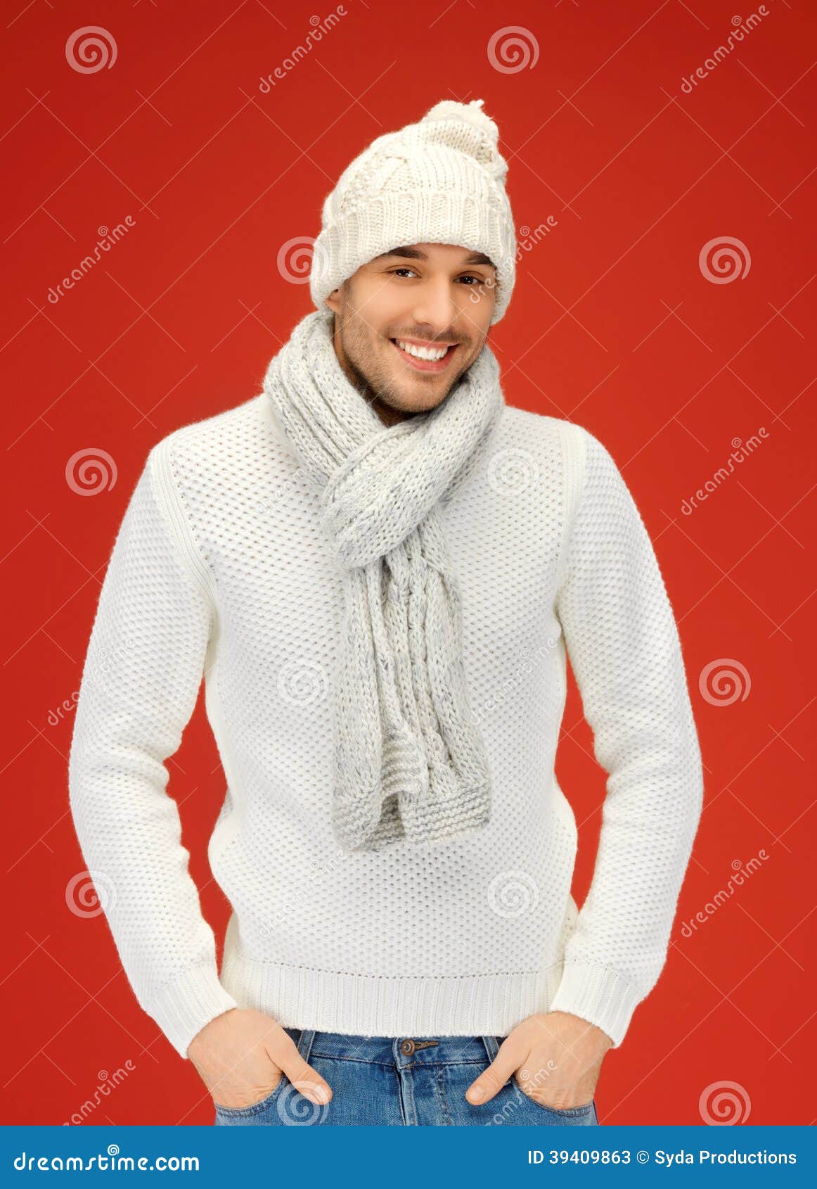 Handsome Man in Warm Sweater, Hat and Scarf Stock Image - Image of ...