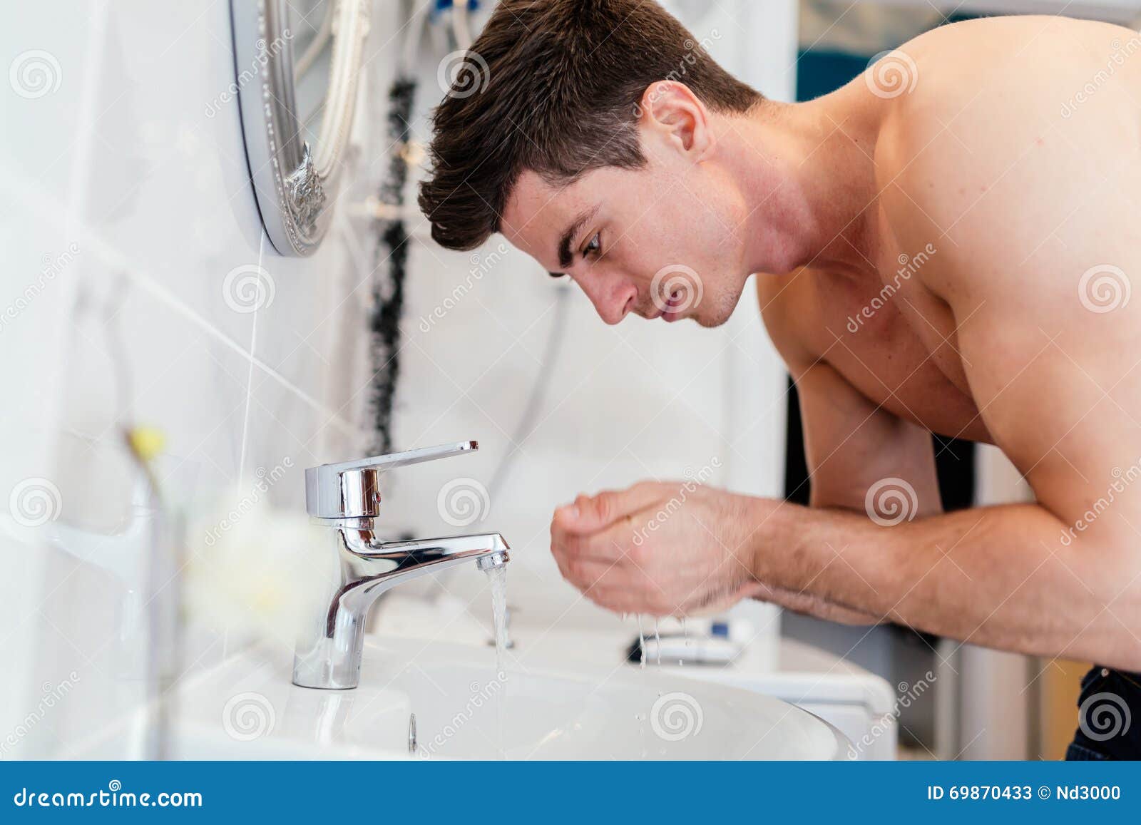 Handsome Man Washing Face in Bathroom Stock Image - Image of lifestyle ...