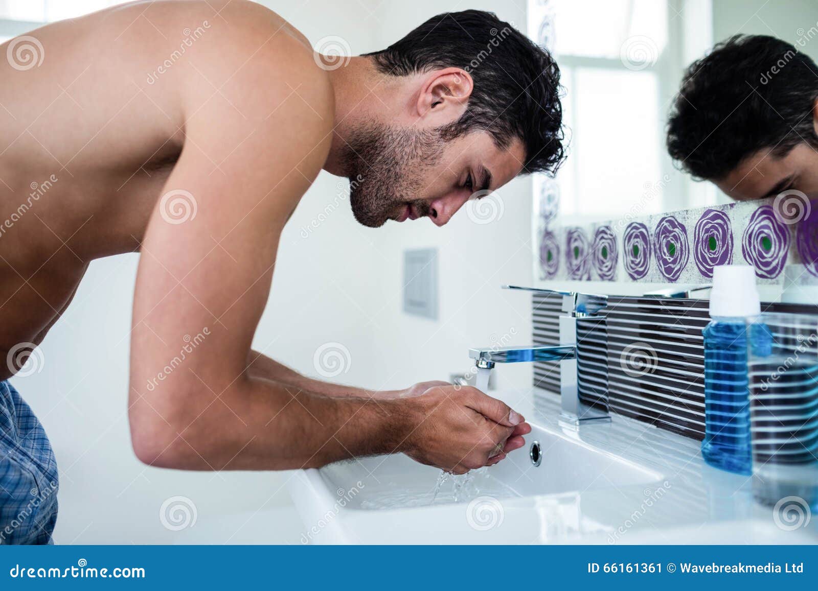Handsome Man Washing His Face Stock Image - Image of adult, bathroom ...