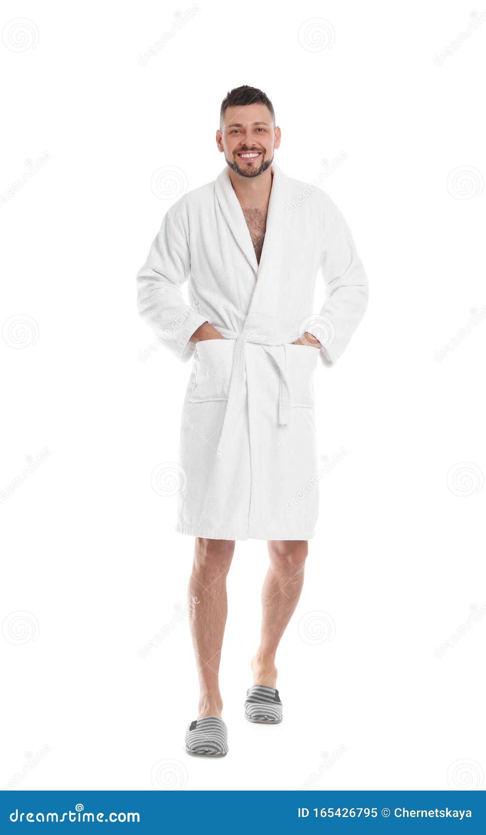 Handsome Man Wearing Bathrobe on Background Stock Image - Image of ...