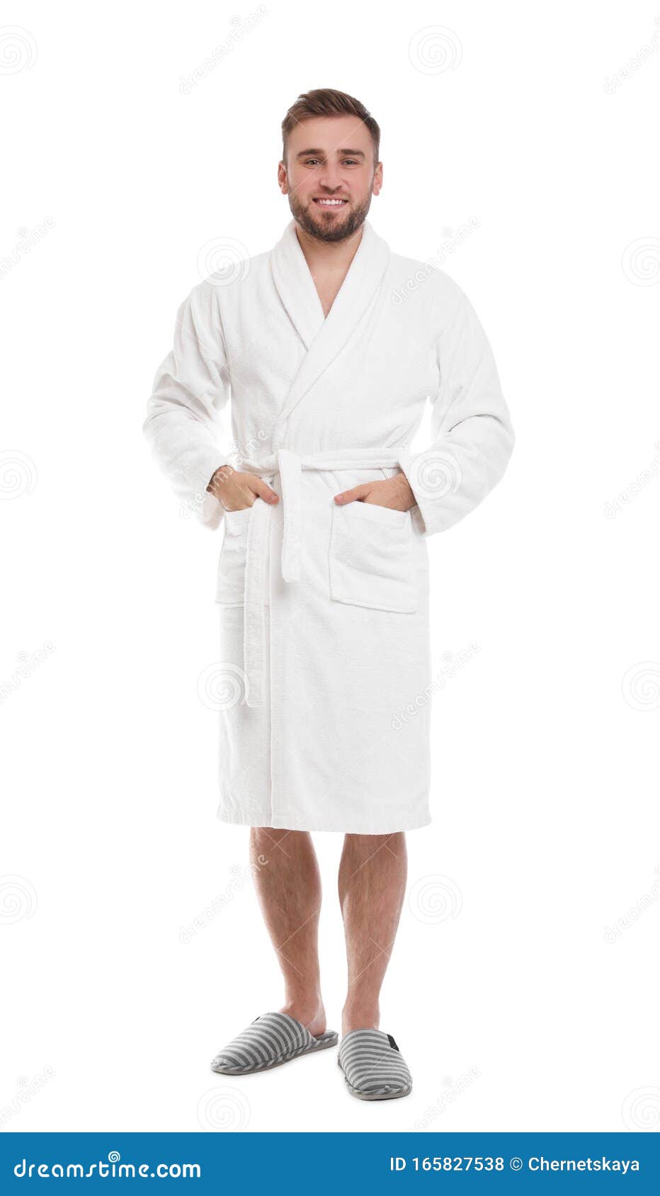 A Men Wearing Bathrobe Getting Shaving His Beard Standing In Front Of ...