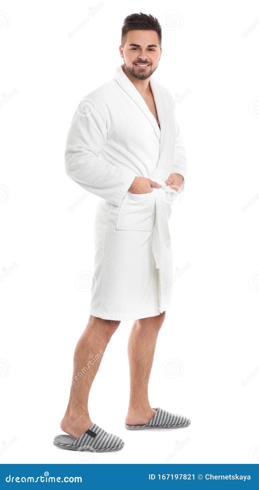 Handsome Man Wearing Bathrobe on Background Stock Image - Image of ...