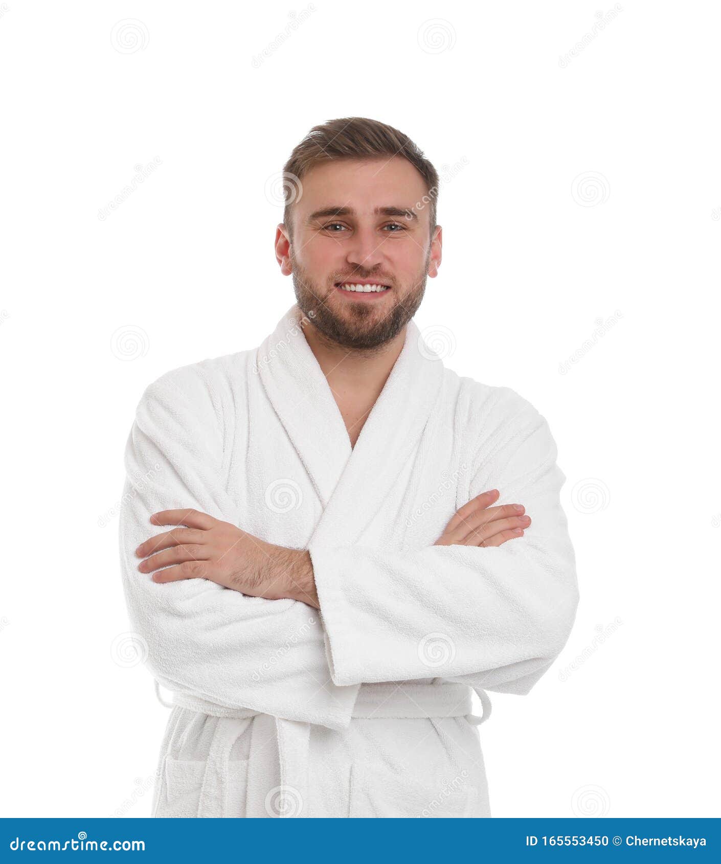 Handsome Man Wearing Bathrobe on White Stock Photo - Image of ...