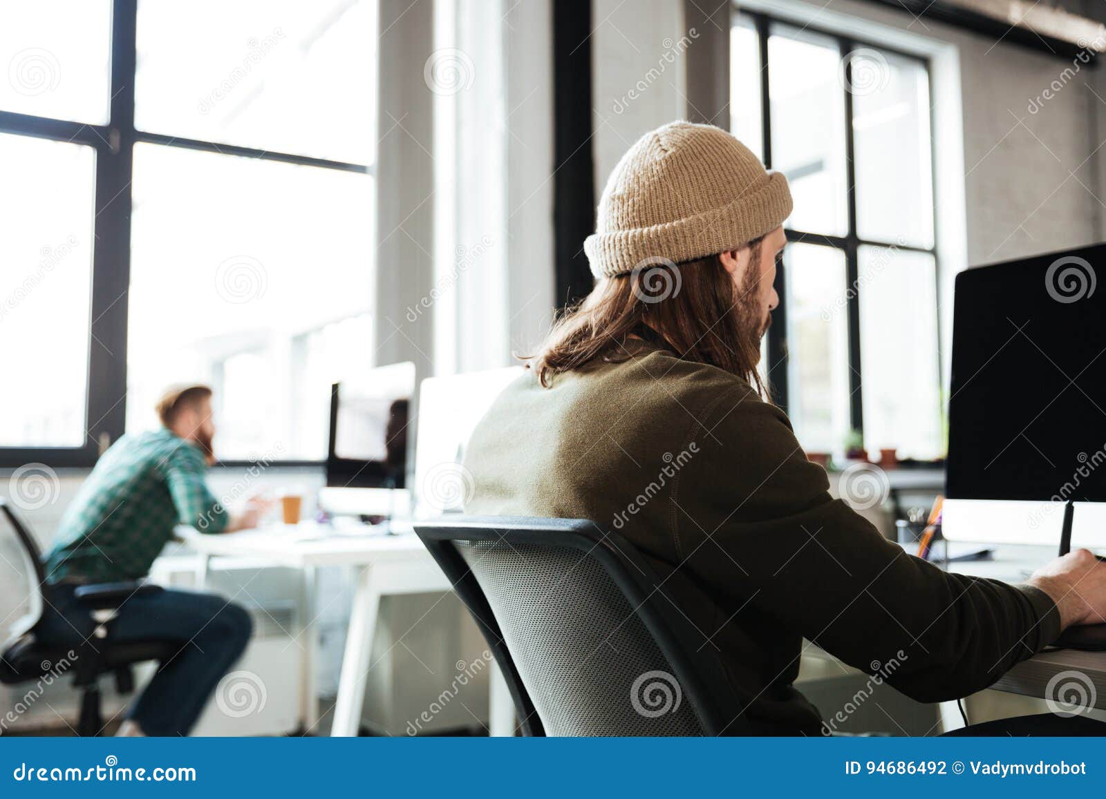 Handsome Man Work in Office Using Computer. Stock Photo - Image of ...