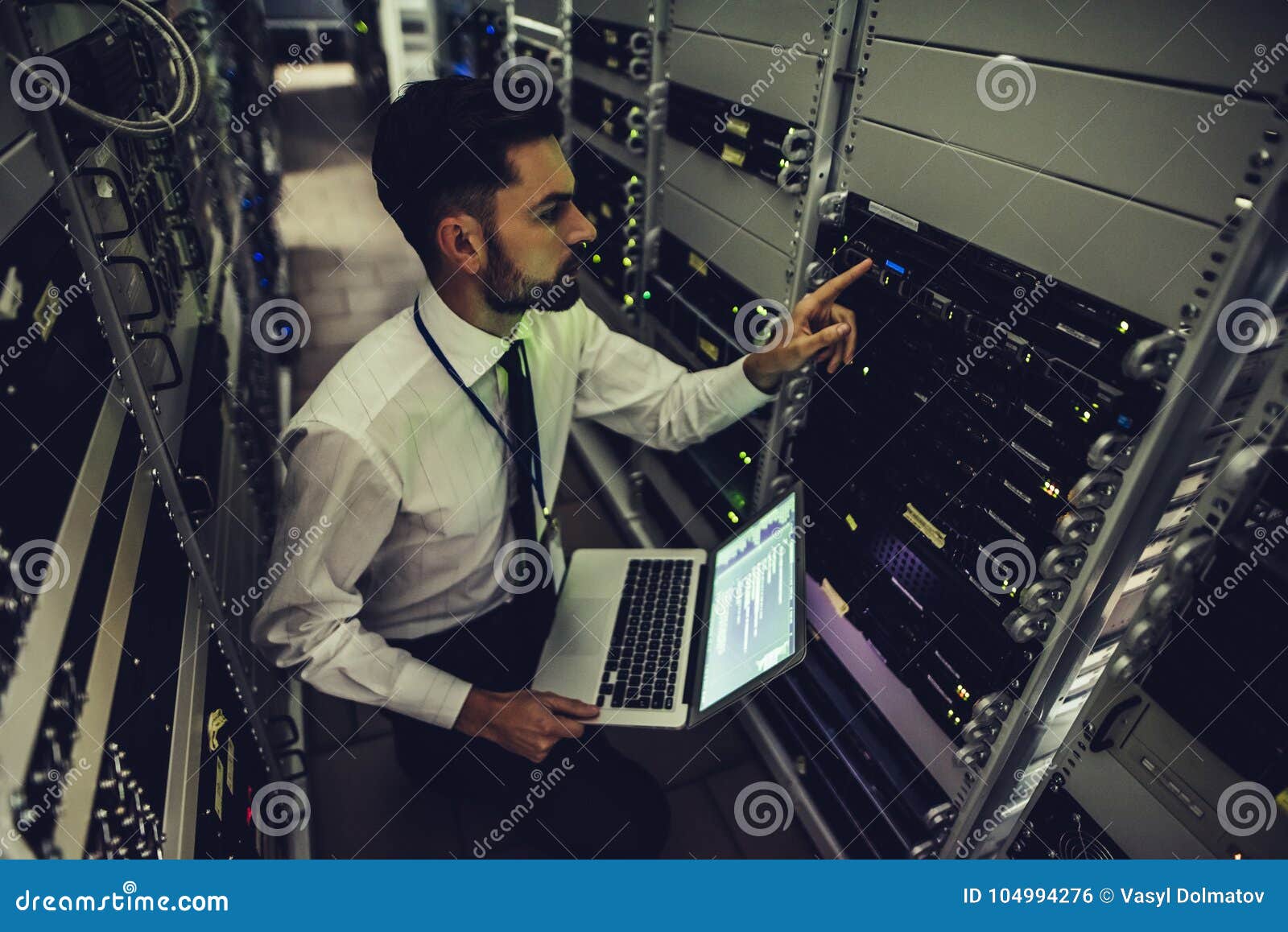 Man in data centre stock photo. Image of database, people - 104994276