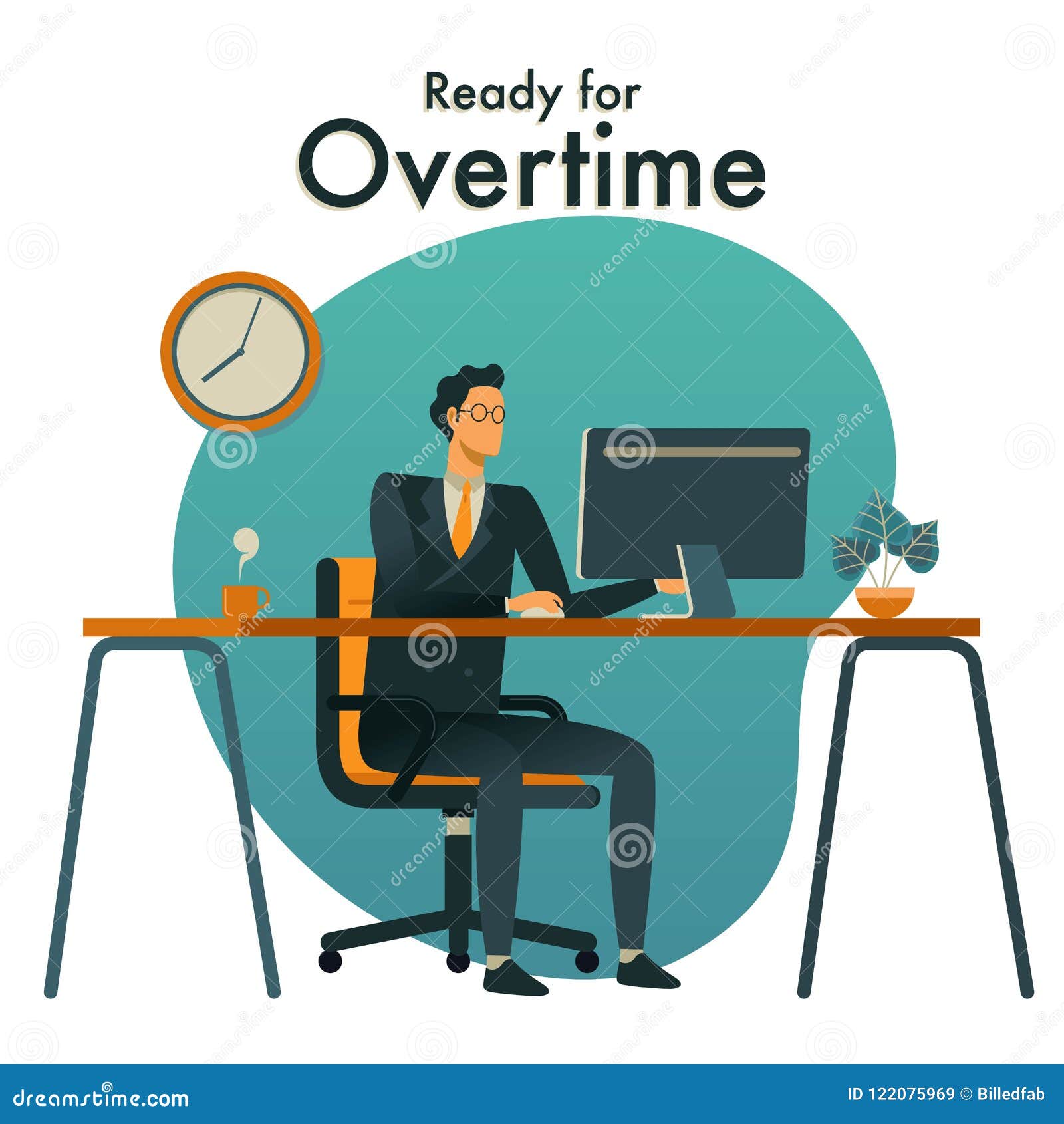 Vector Illustration of Business Overtime Concept . Stock Vector ...
