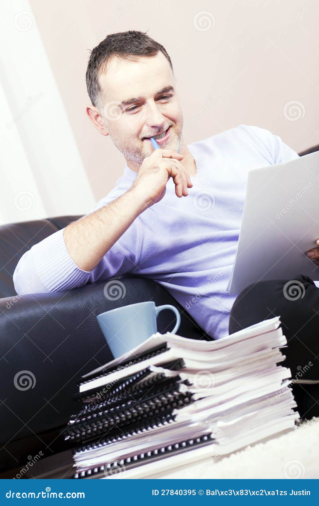 Handsome Man Working at Home. Stock Image - Image of computer, looking ...