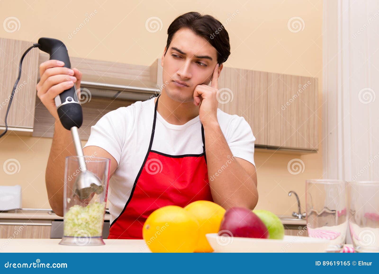 The Handsome Man Working at the Kitchen Stock Image - Image of diet ...