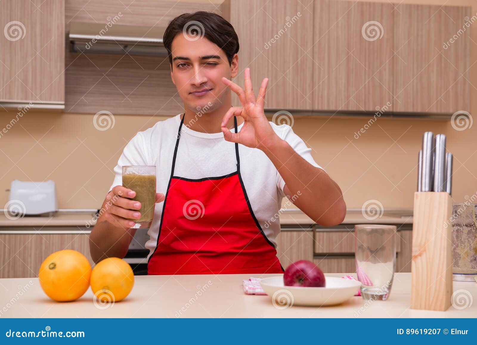 The Handsome Man Working at the Kitchen Stock Image - Image of ...
