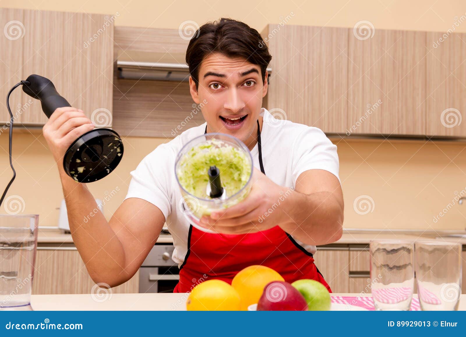 The Handsome Man Working at the Kitchen Stock Image - Image of juice ...