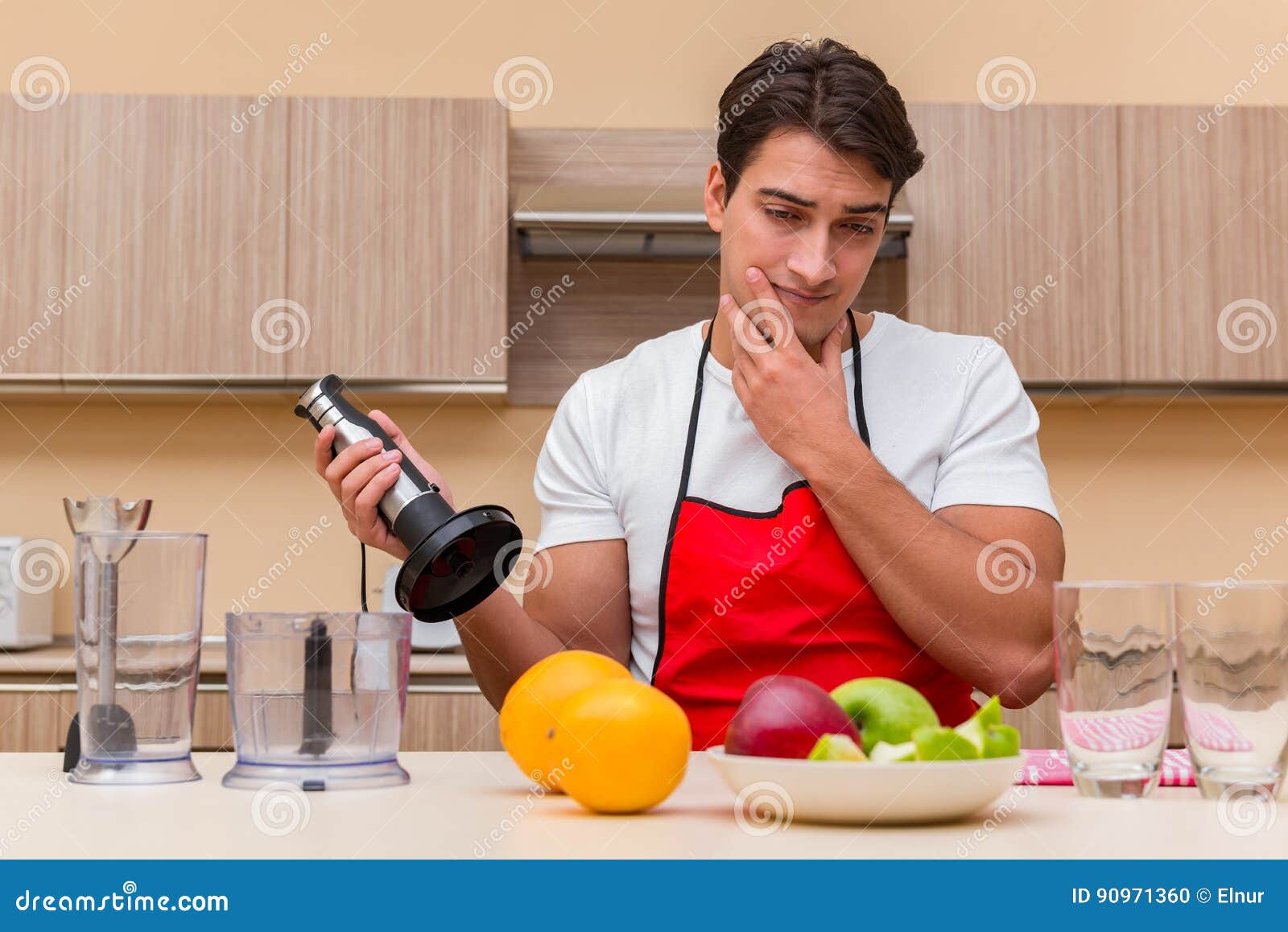 The Handsome Man Working at the Kitchen Stock Photo - Image of apples ...