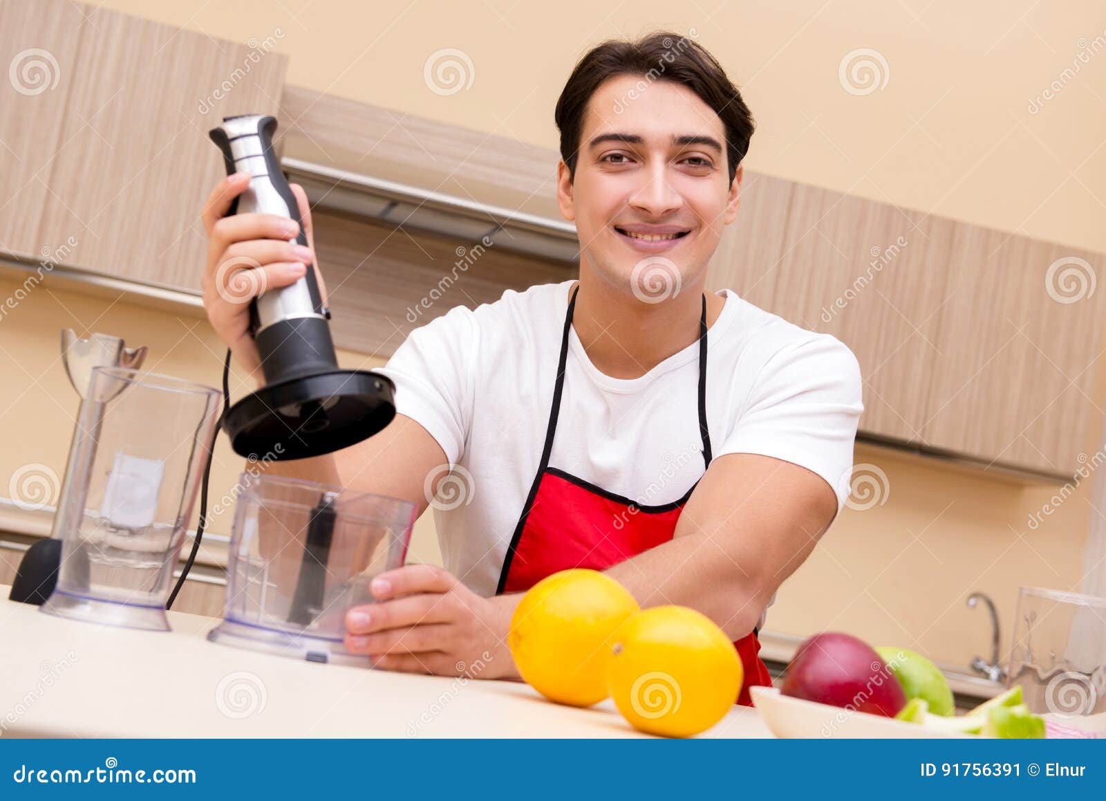 The Handsome Man Working at the Kitchen Stock Image - Image of happy ...