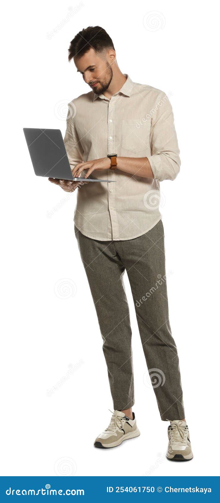 Handsome Man Working with Laptop on Background Stock Photo - Image of ...