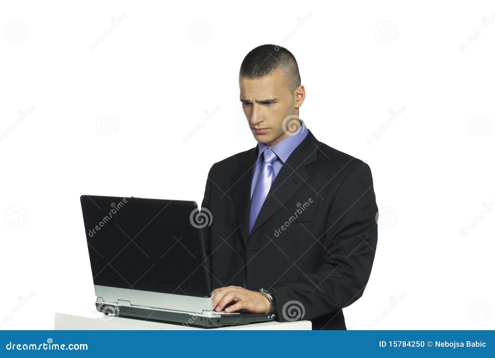 Handsome Man Working with Laptop Computer Stock Photo - Image of ...