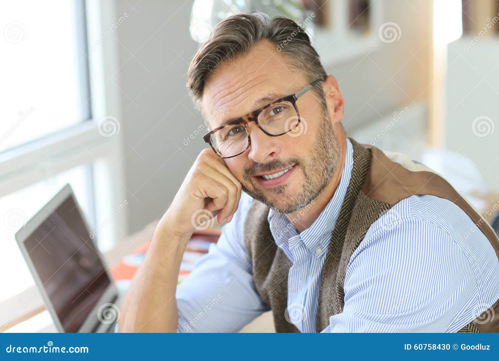 Handsome Man Working at Office Stock Photo - Image of people ...
