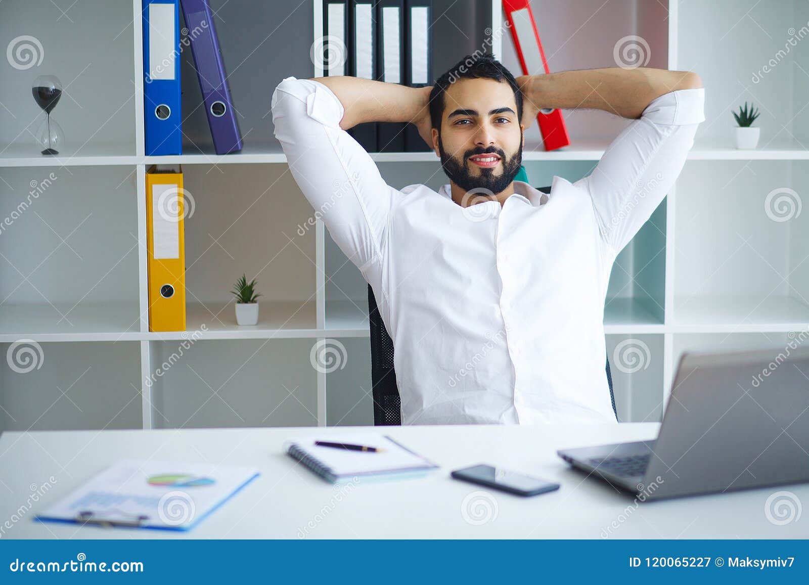 Handsome Man Working on Project at Modern Office Desk Stock Image ...
