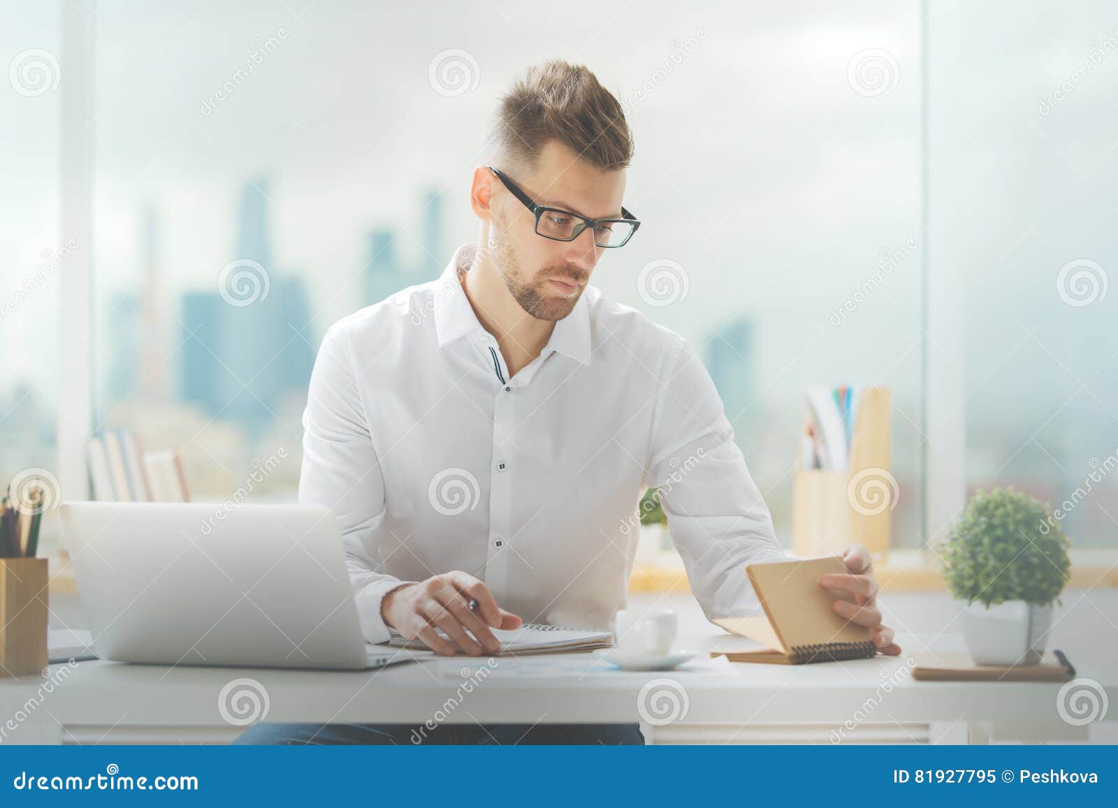 Handsome Man Working on Project Stock Image - Image of office, hipster ...
