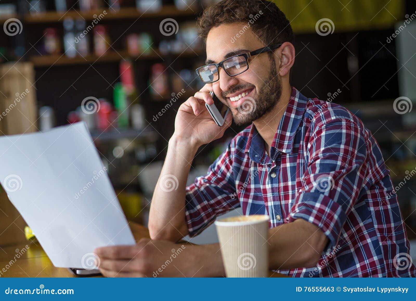 Handsome Man Working in Restaurant or Cafe. Stock Image - Image of work ...