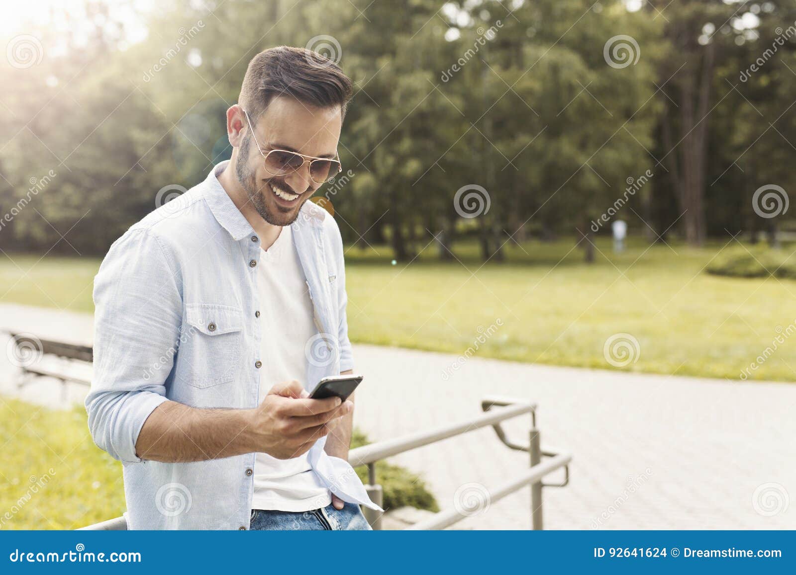 Handsome Man Writing Text Message Stock Photo - Image of male, hipster ...