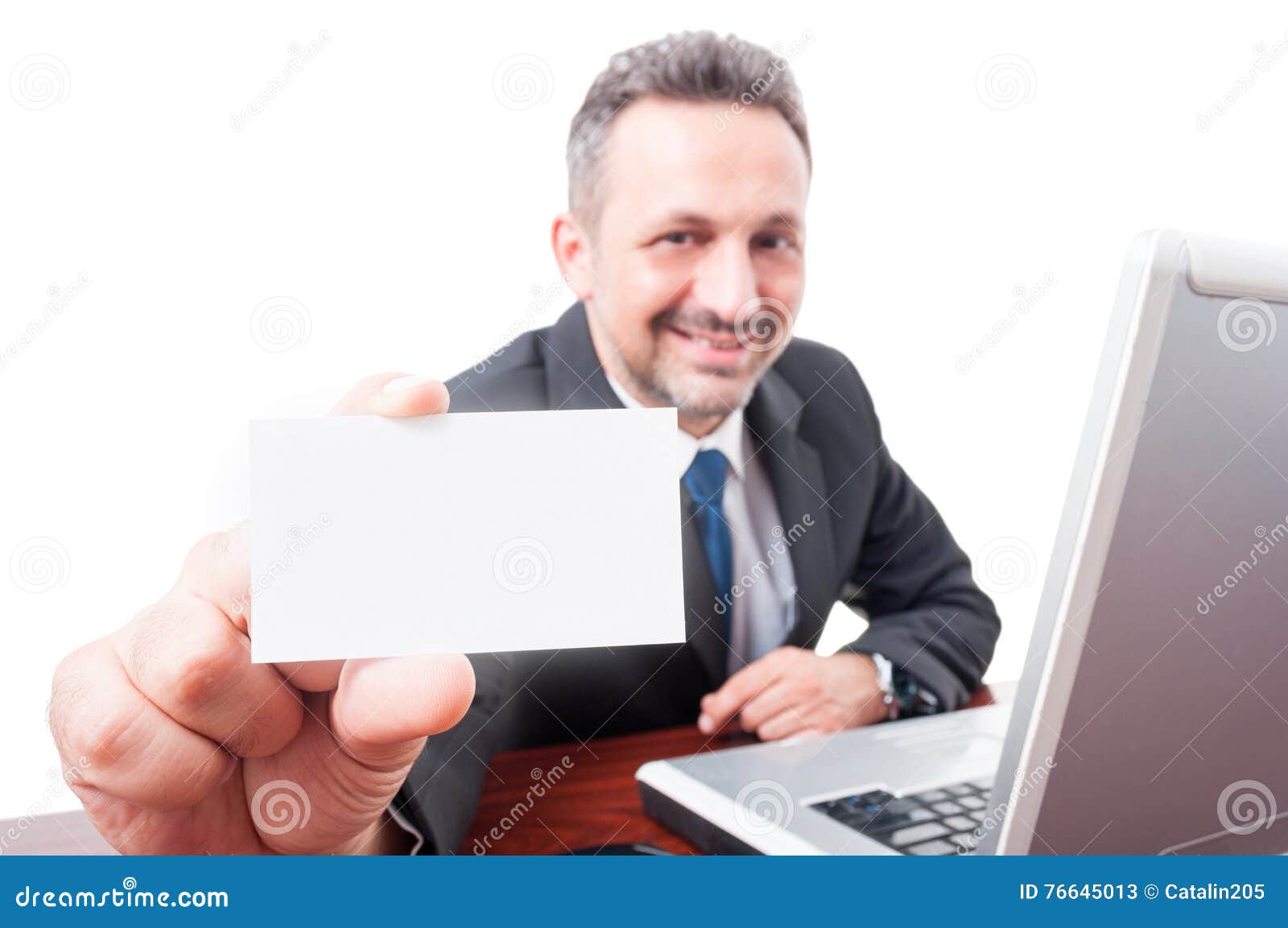 Handsome Manager Showing Visit Card Stock Image - Image of close ...