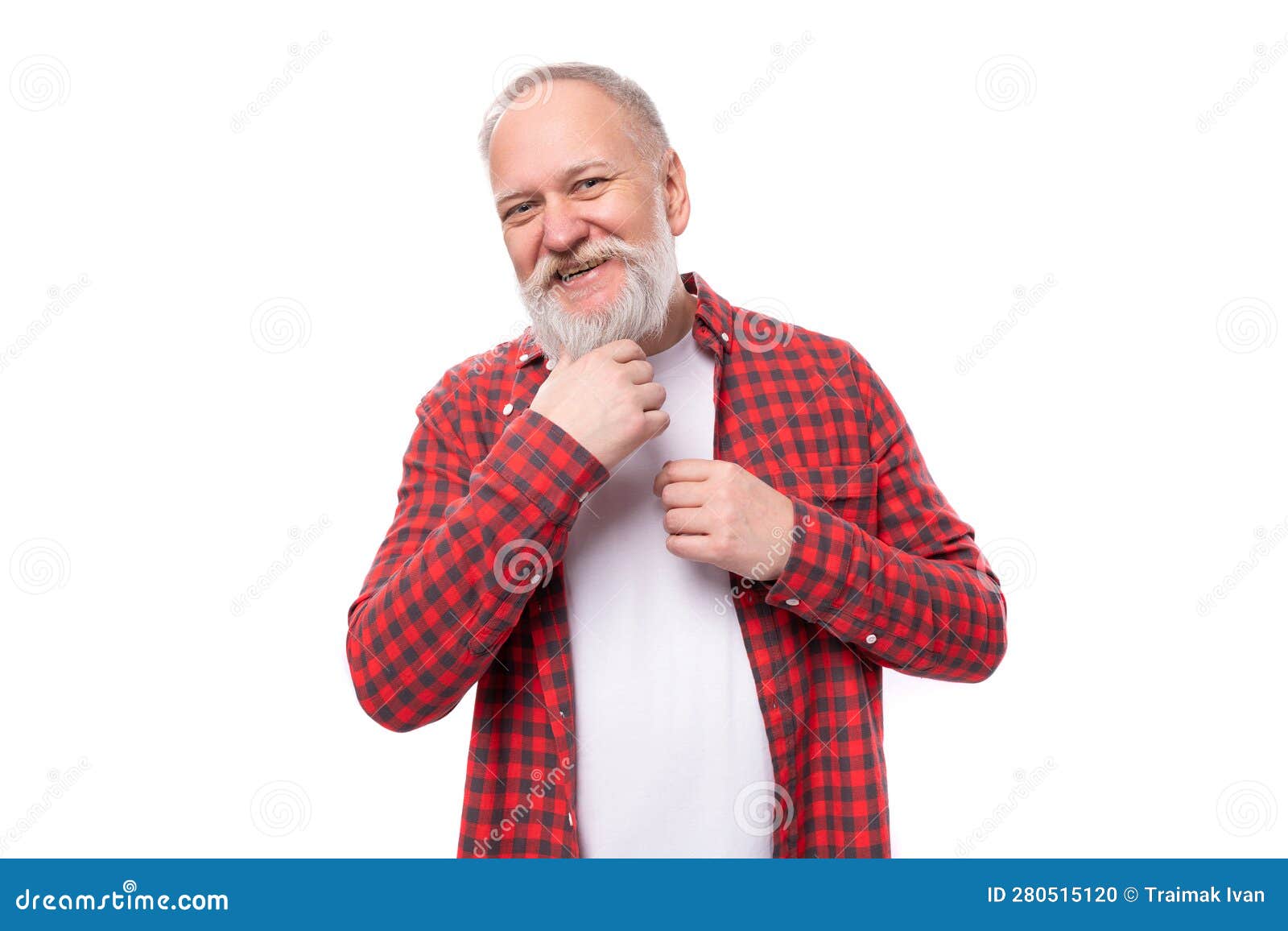 Handsome Mature Gray Haired Man With A Beard And Mustache Looks Away