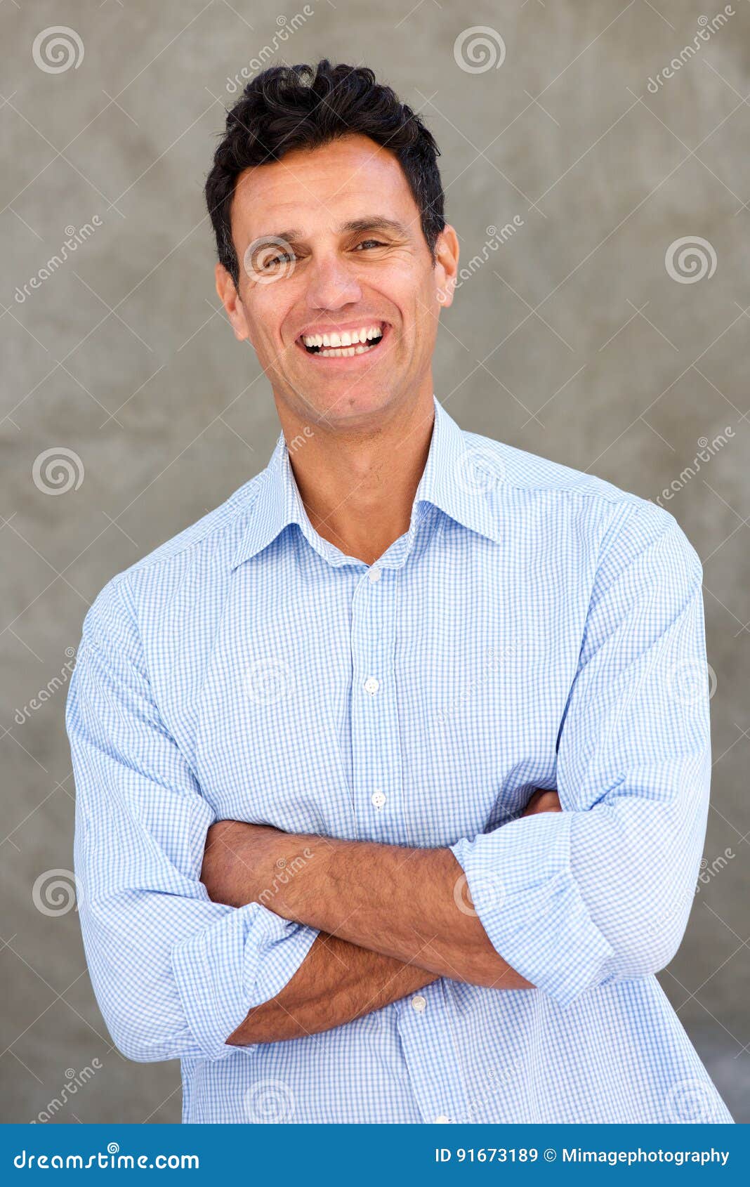 Handsome Mature Man Smiling With Arms Crossed Stock Image Image Of