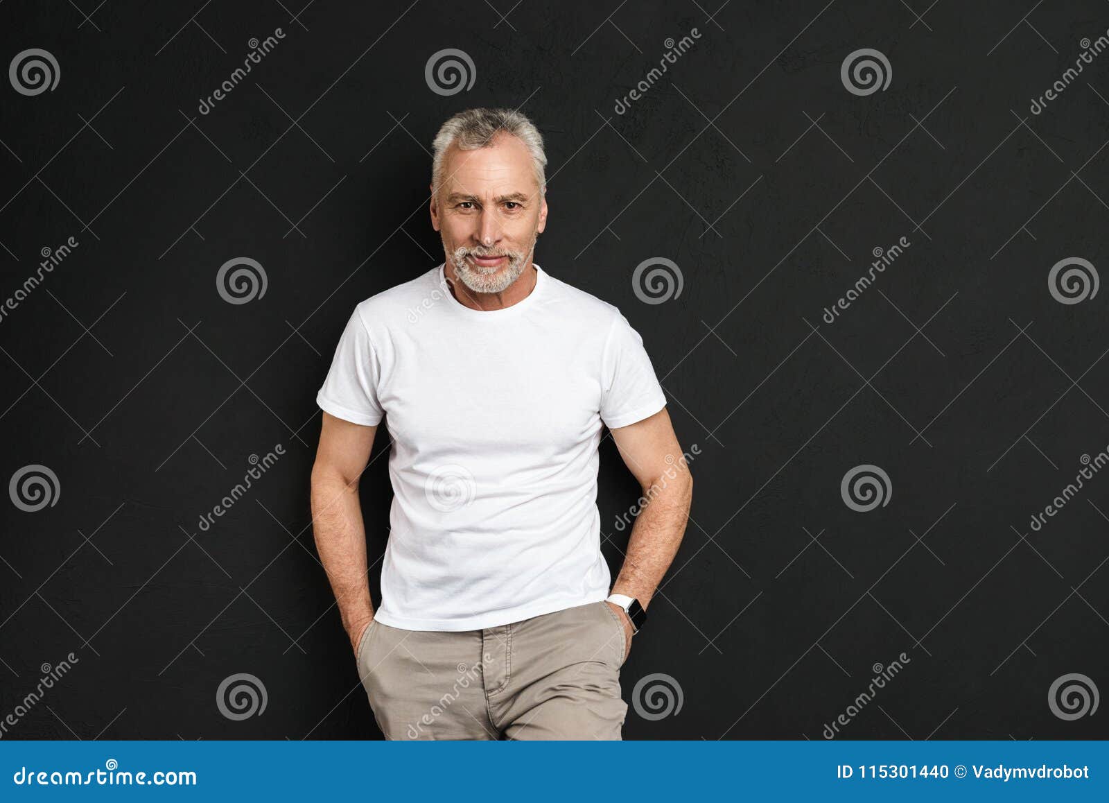 Handsome Mature Old Man Standing Isolated Stock Photo - Image of ...