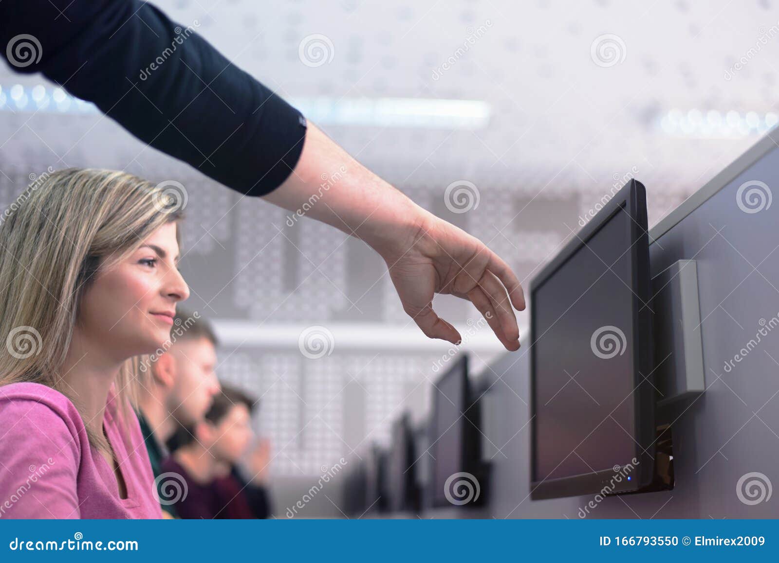 Handsome Mature Teacher and Students in Computer Lab Classroom ...