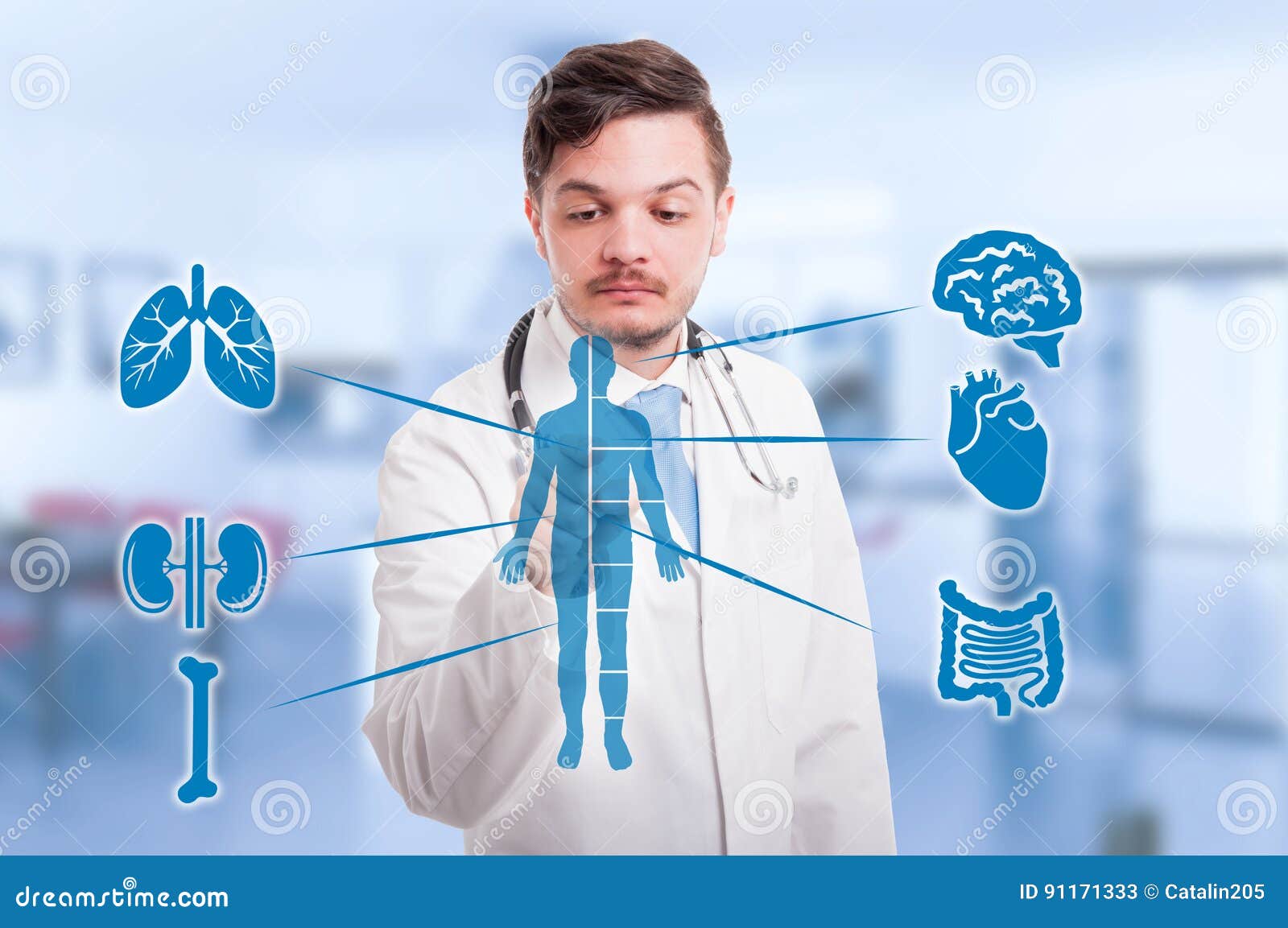 Handsome Medic Pressing Modern Medical Interface Stock Image - Image of ...