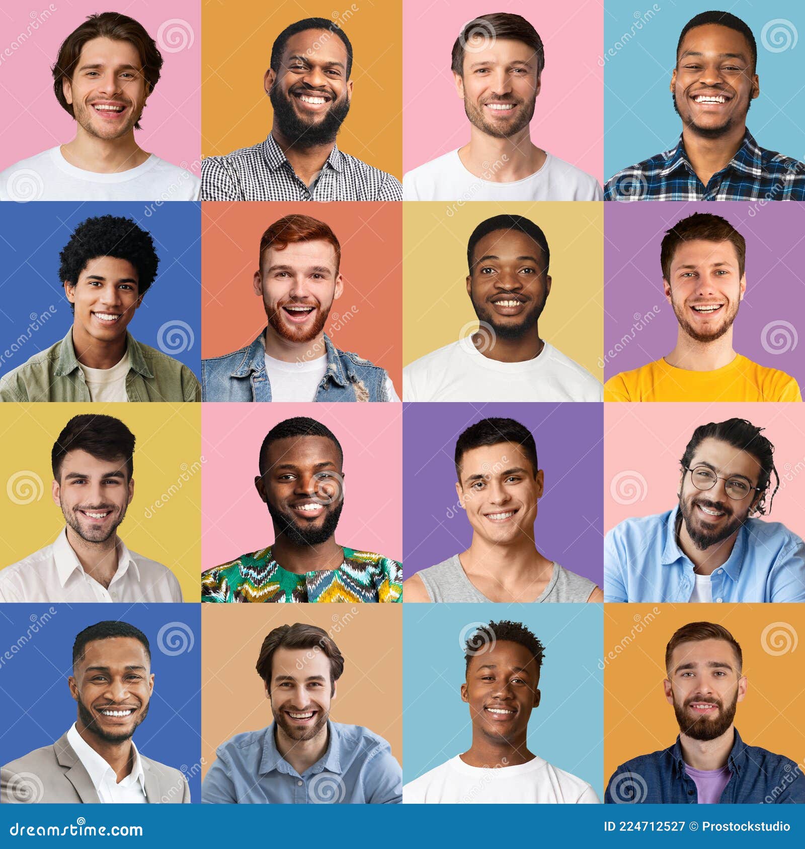 Handsome Men Different Ethnicities Posing on Colorful Backgrounds Stock ...